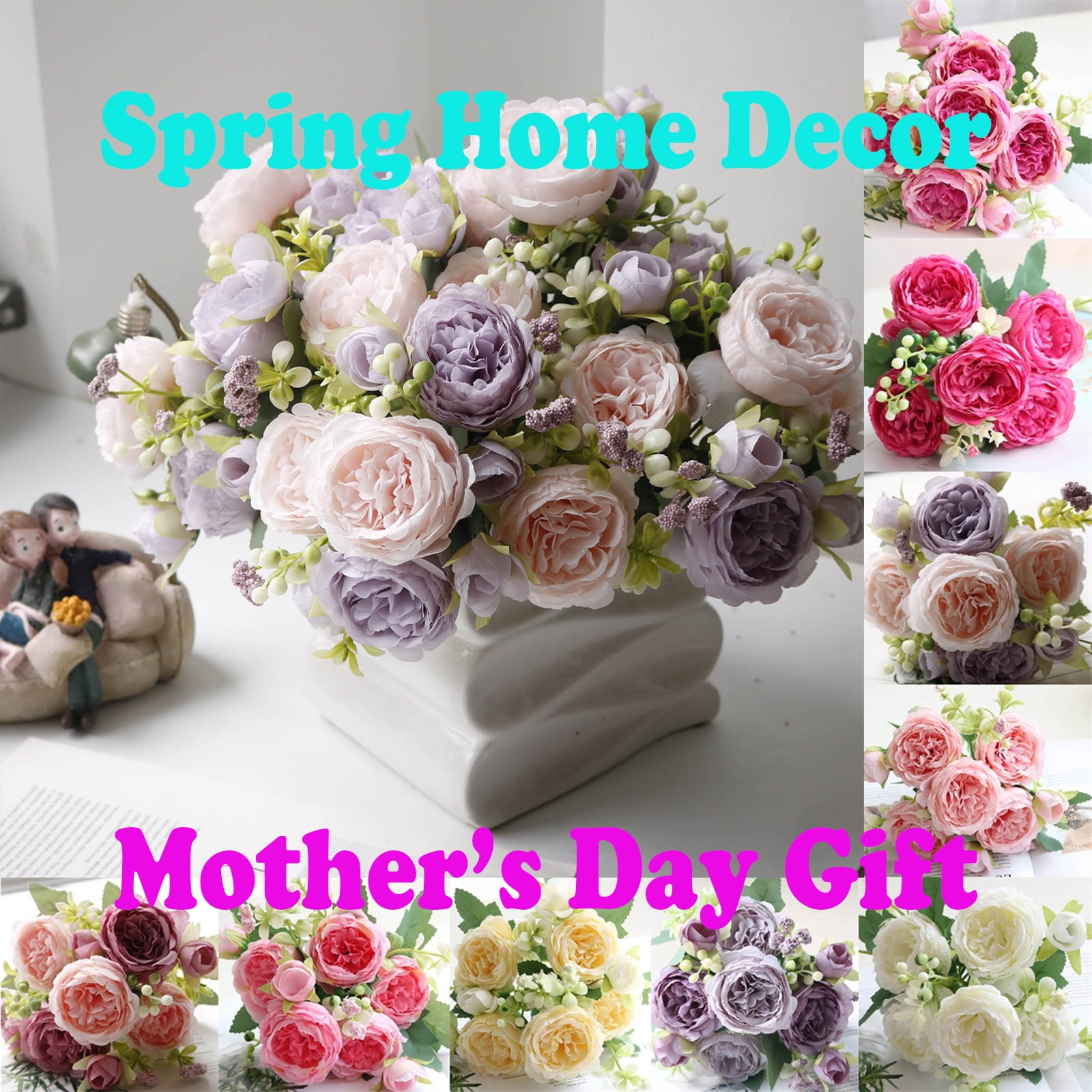 Bulk Artificial Flowers 5 Stems Mixed Pack Realistic Fake Plants ...