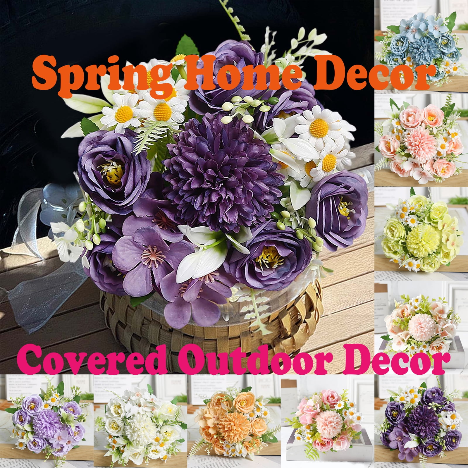 Bulk Artificial Flowers 7 Stems Mixed Pack Realistic Fake Plants ...