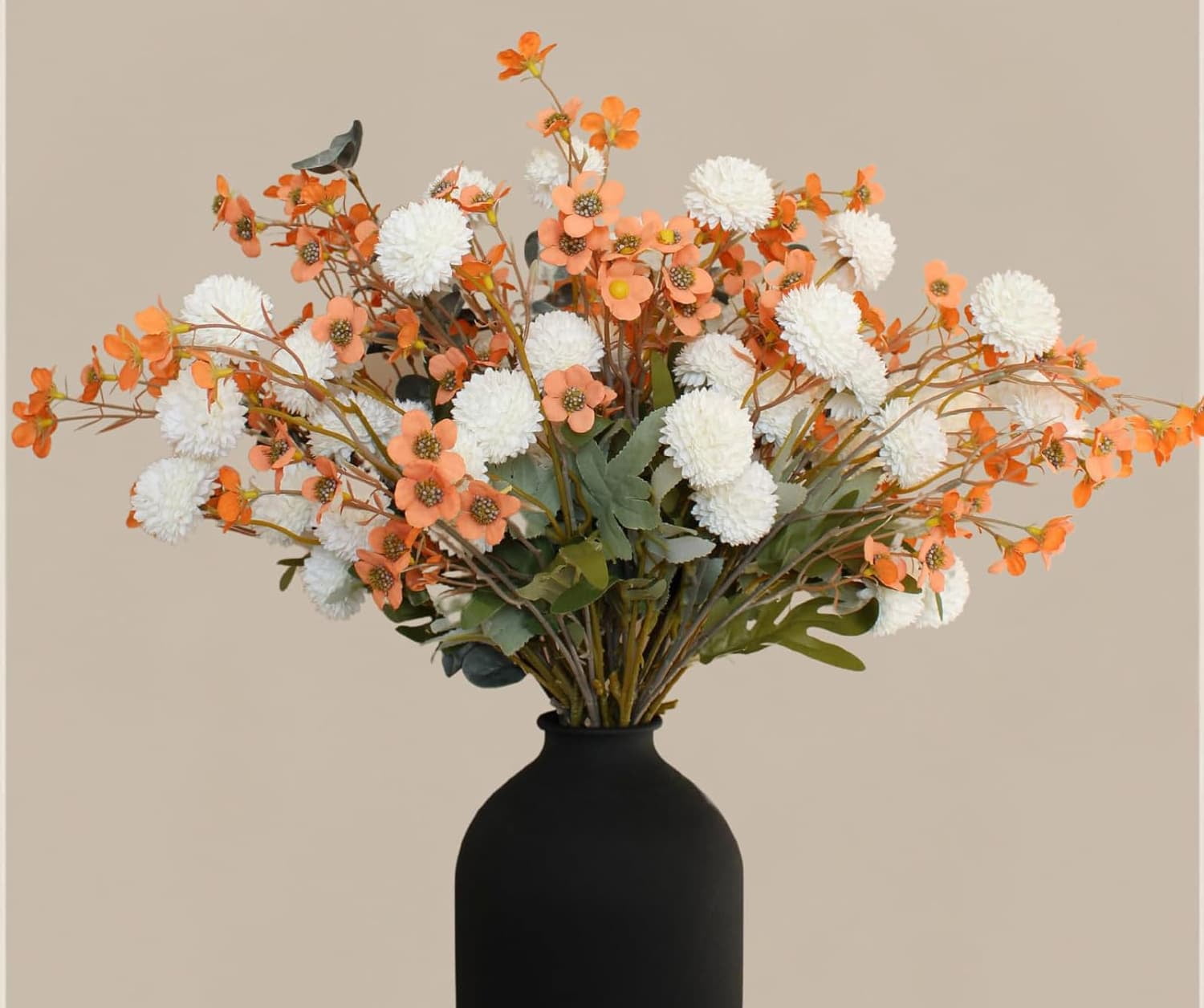 Bulk Artificial White Kiku & Orange Wax Flowers with Long Stems- Ideal ...