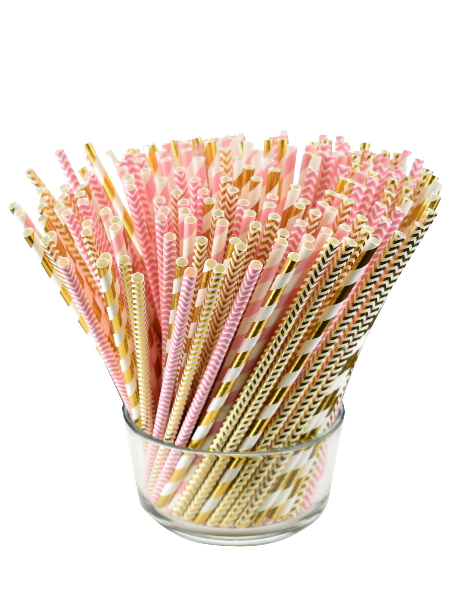 Greenstory Global Bulk Paper Straws Gift Set, 200 Count, Pink/Metallic ...