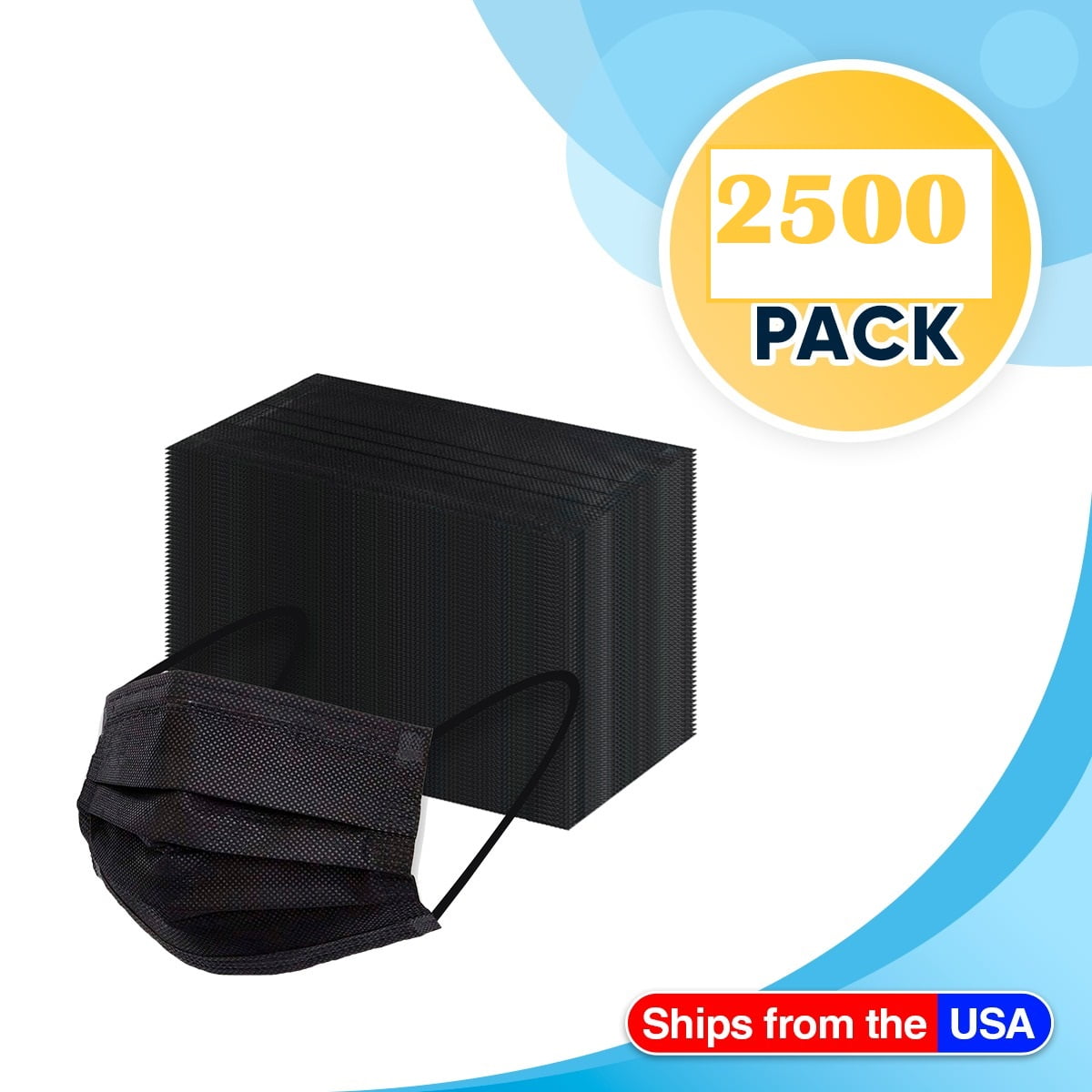 Bulk Black Disposable Face Masks, 3-Ply Breathable Masks, Elastic Ear ...