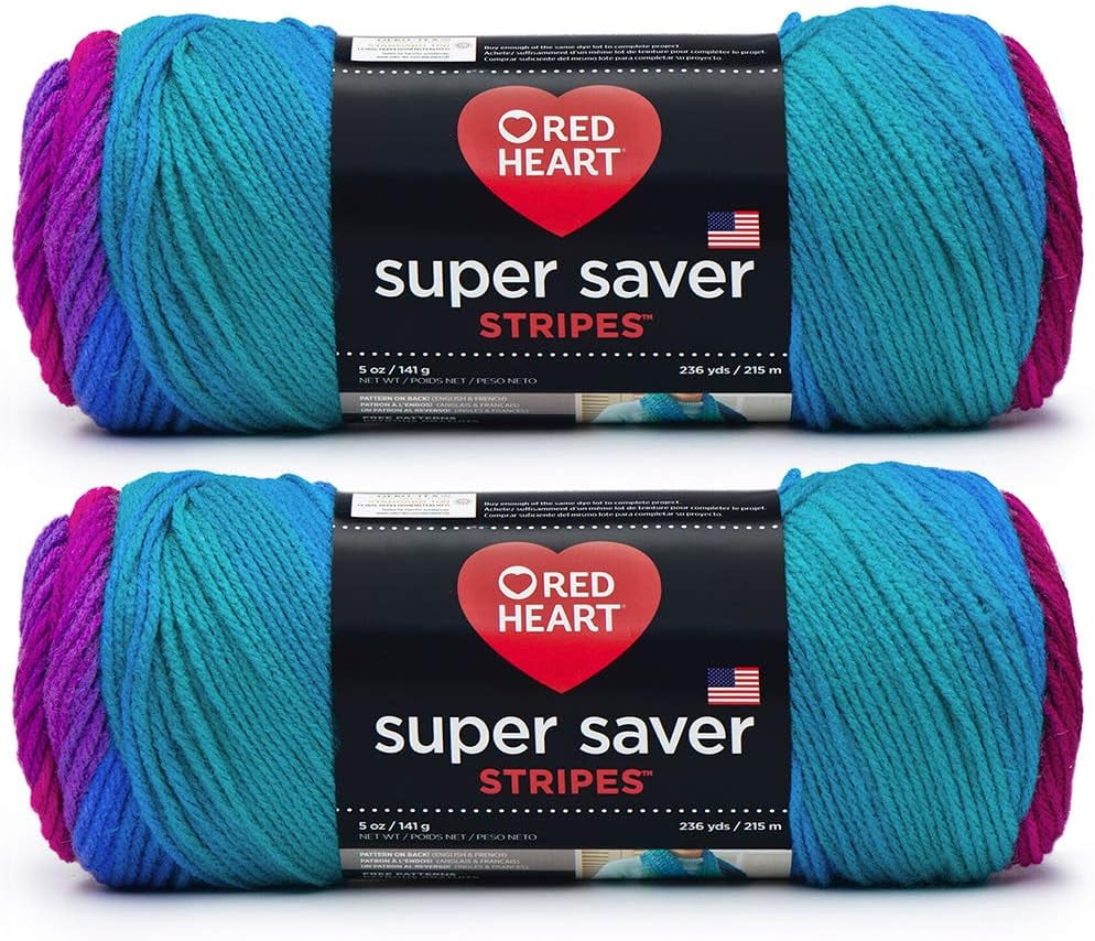 Bulk Buy: Red Heart Super Saver (2-Pack) (Polo Stripe, 5 oz Each Skein ...