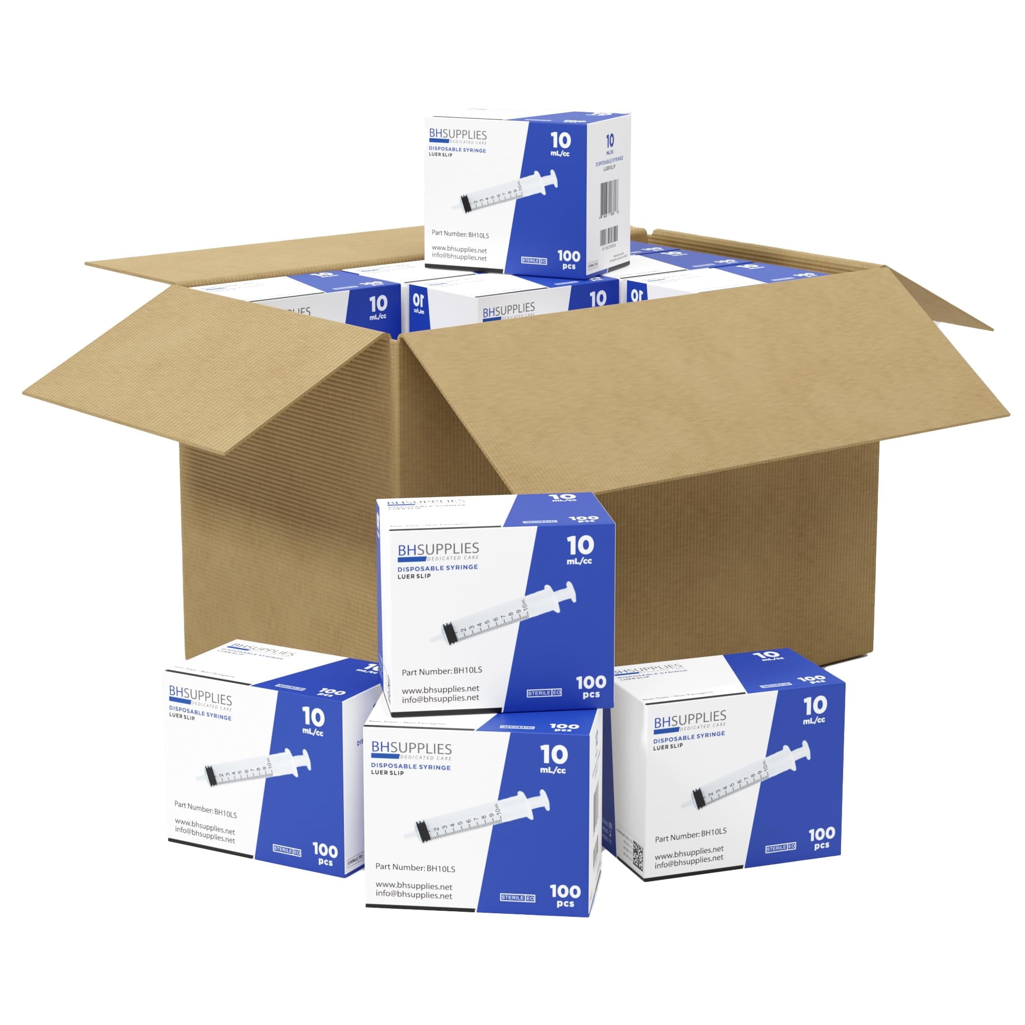Bulk Case: BH Supplies 10mL Luer Slip Sterile Syringes - Individually ...