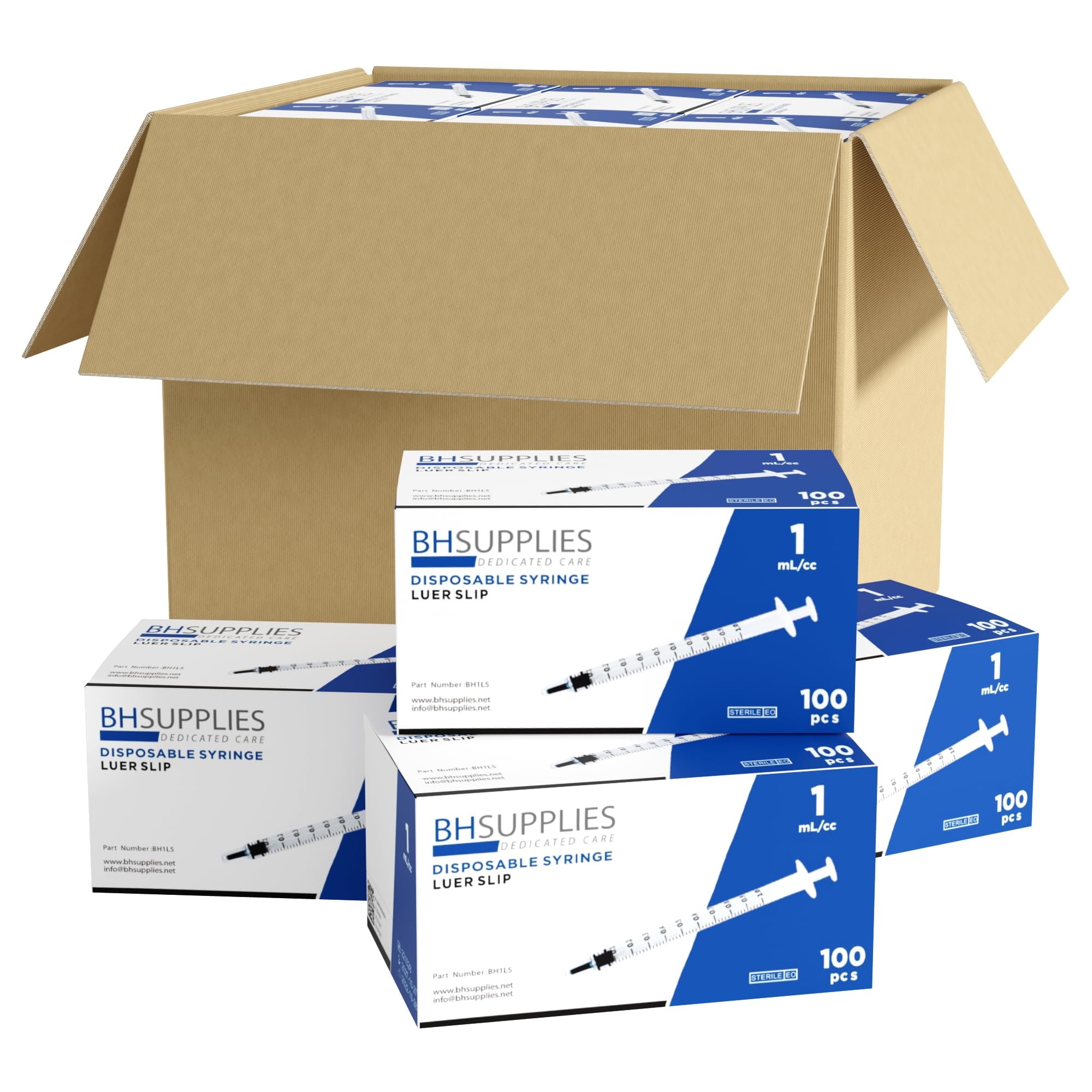 Bulk Case: BH Supplies 1mL Sterile Luer Slip Syringe - Individually ...
