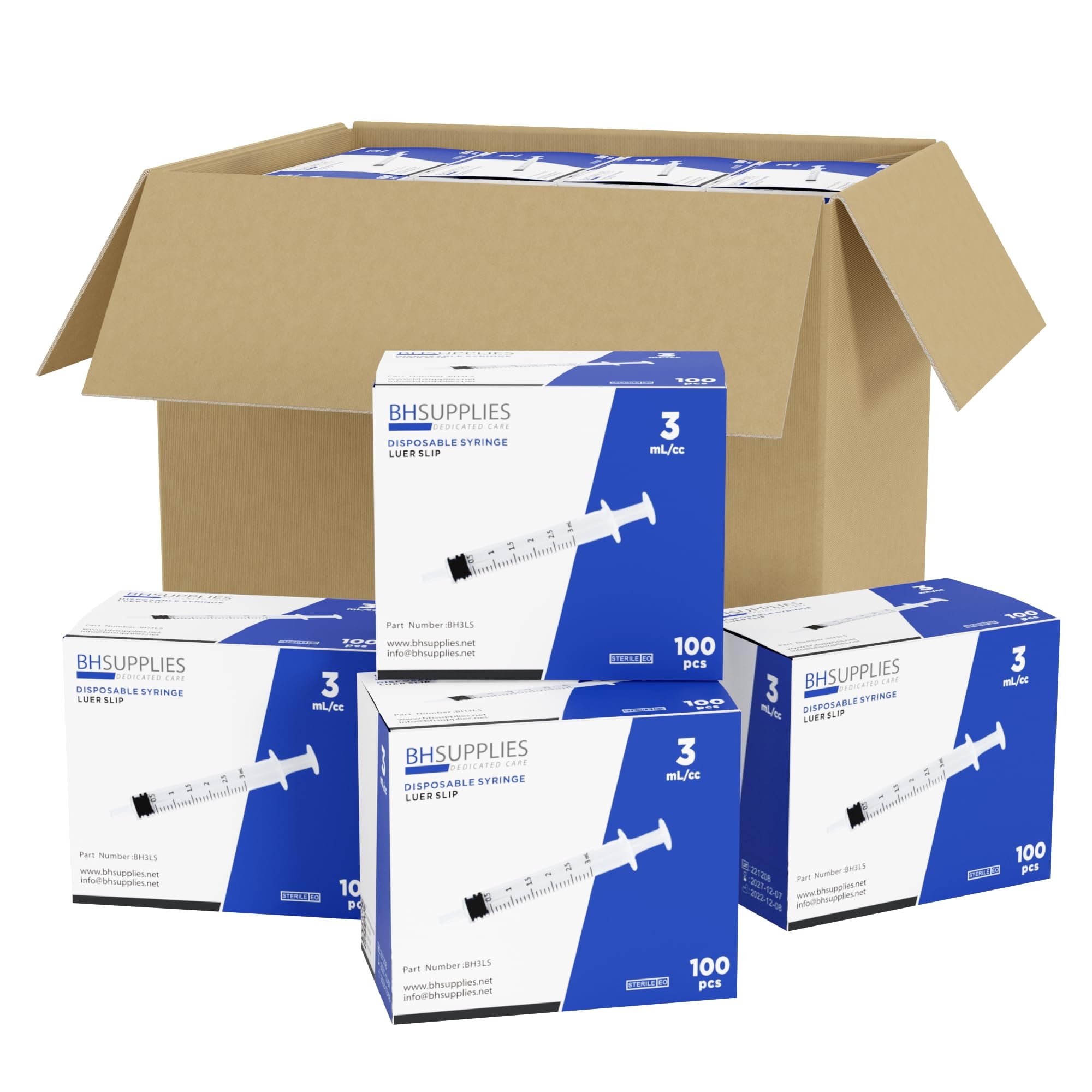 Bulk Case: BH Supplies 3mL Luer Slip Sterile Syringes - Individually ...