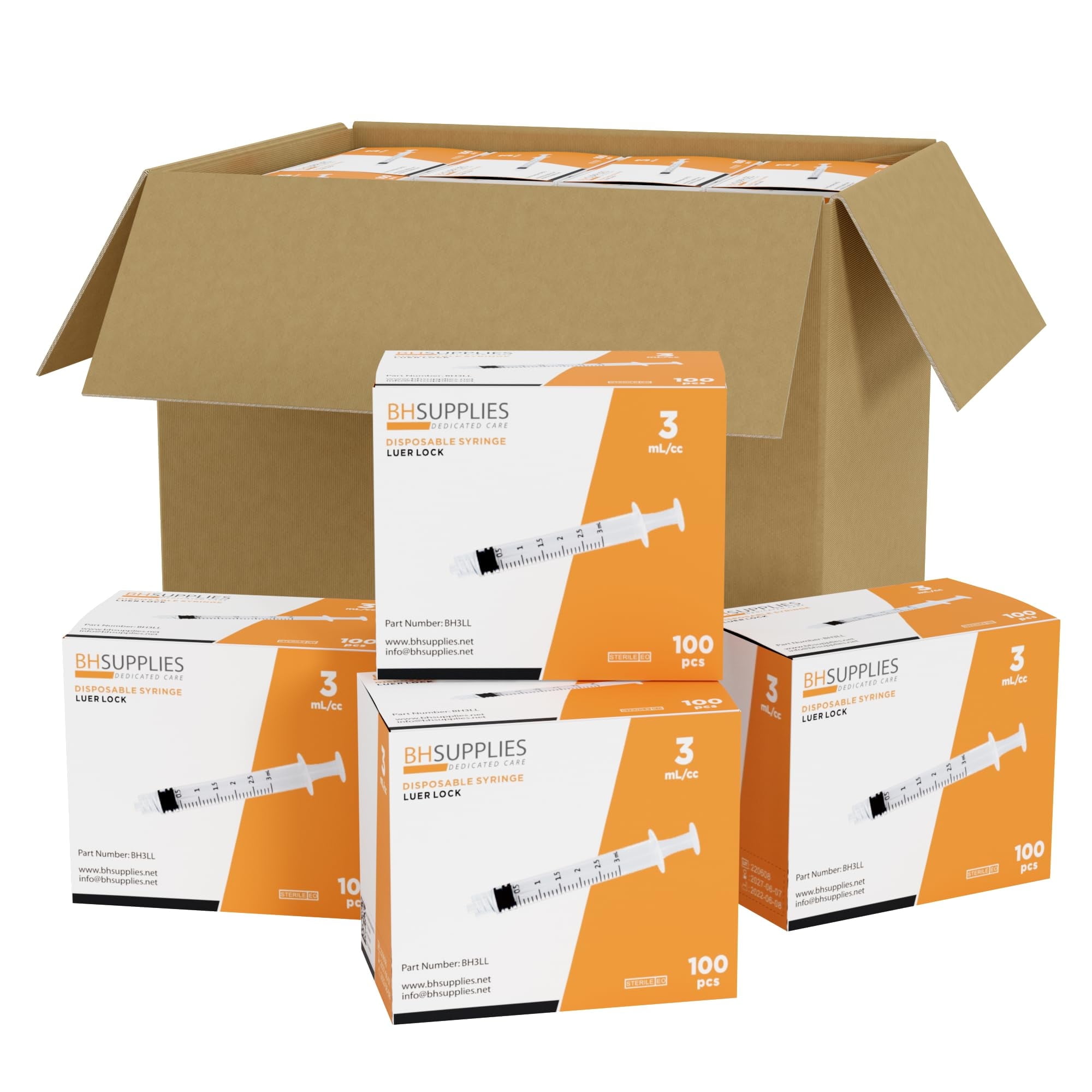 Bulk Case: BH Supplies 3mL Sterile Luer Lock Syringe - Individually ...