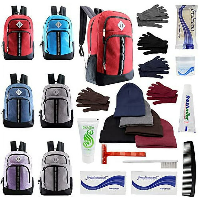Bulk Case of 12 Backpacks and 12 Winter Item Sets and 12 Hygiene Kits ...