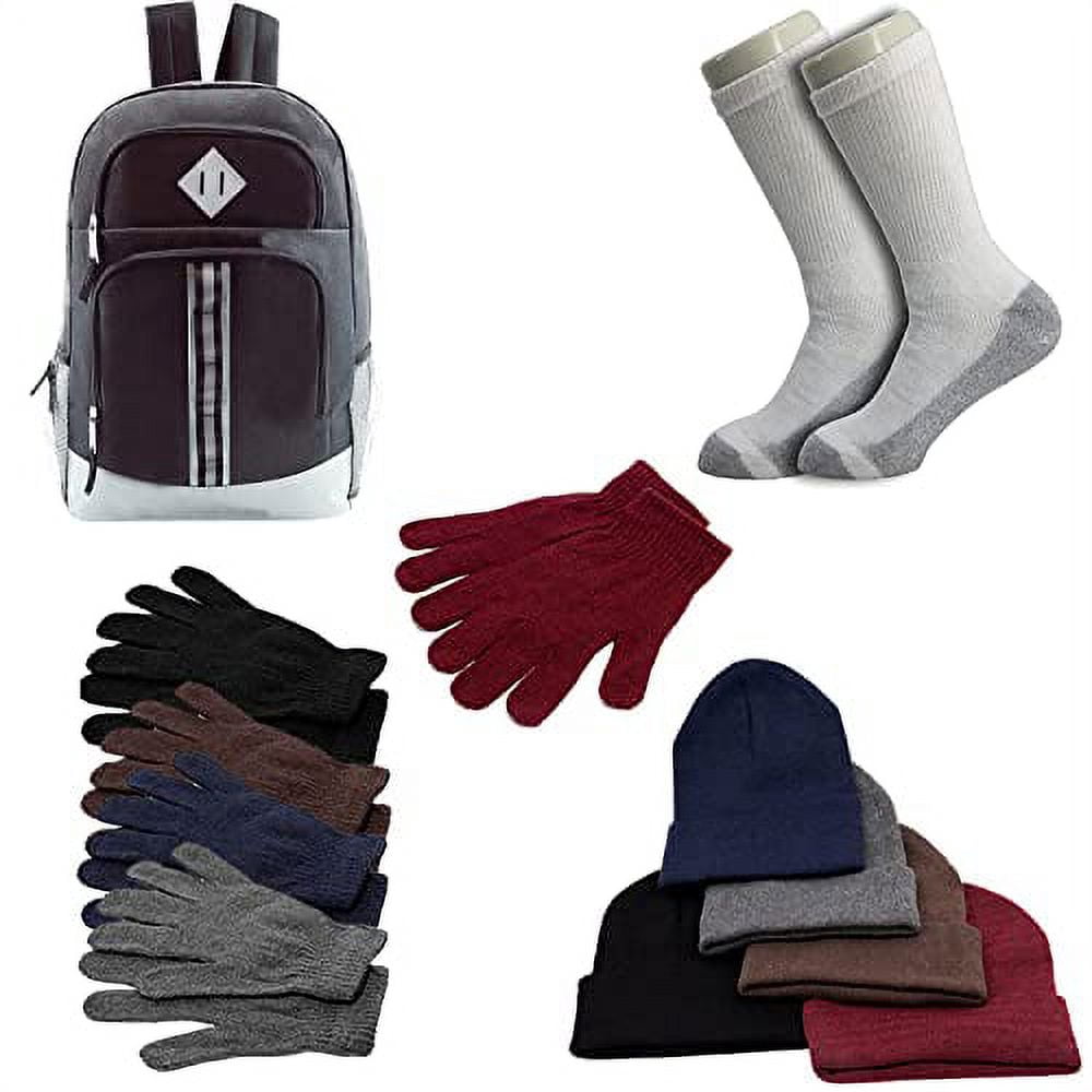 Bulk Case of 12 Backpacks and 12 Winter Item Sets and 12 Socks ...