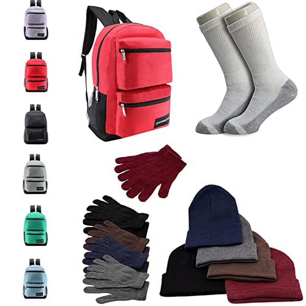 Bulk Case of 12 Backpacks and 12 Winter Item Sets and 12 Socks ...