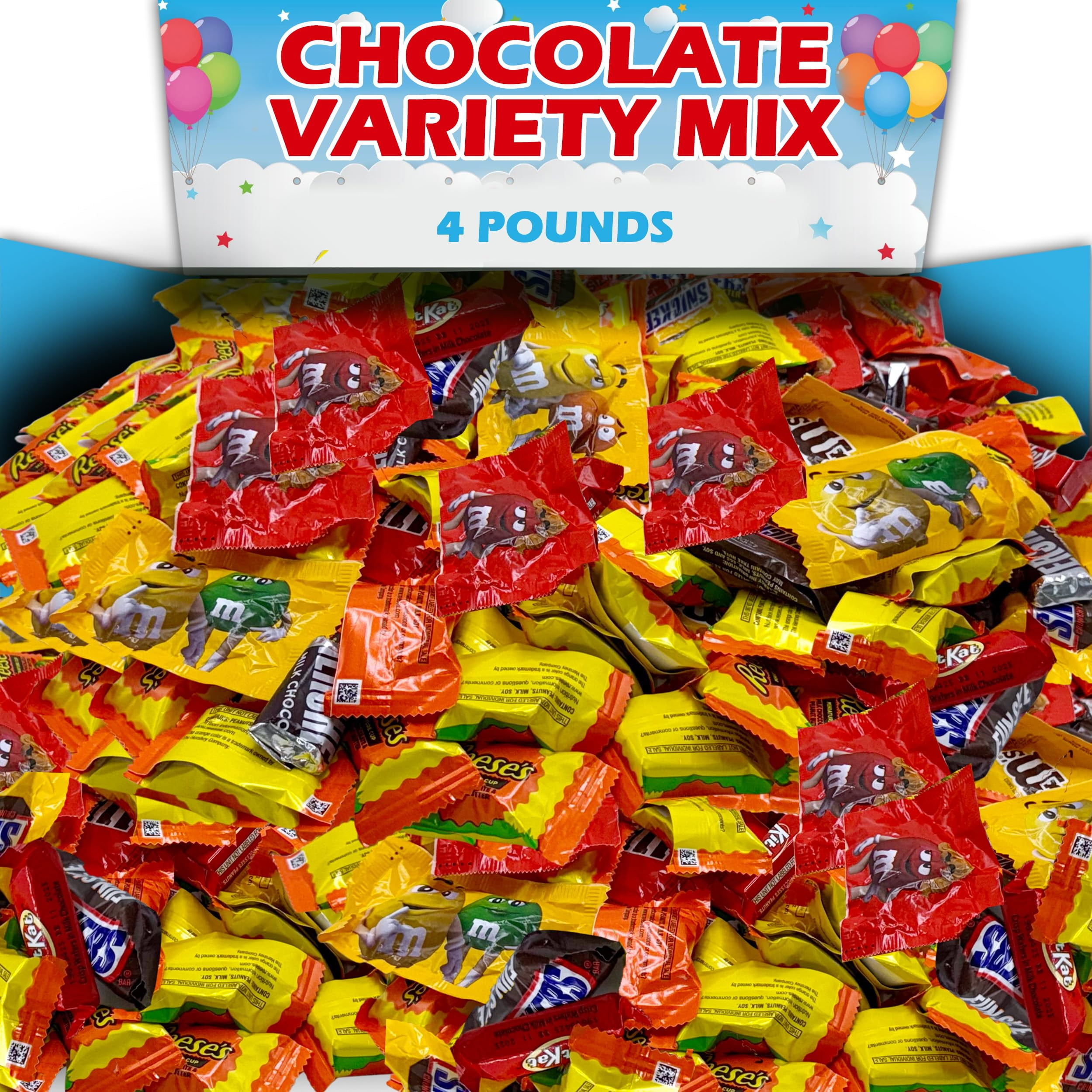 Bulk Chocolate Candy Bar MZF22 Mix, 4 Lbs, Wrapped Milk Chocolate ...