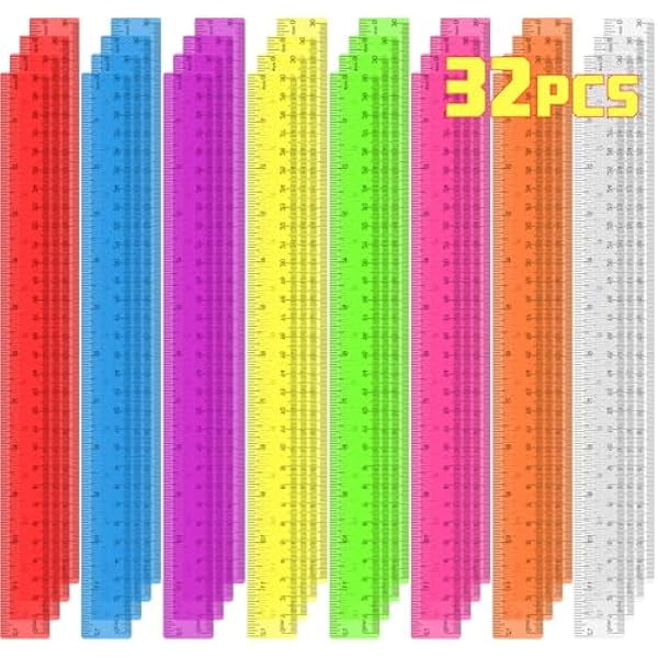 Bulk Clear Plastic Rulers 12 Inch, Assorted Colors with Centimeters and ...