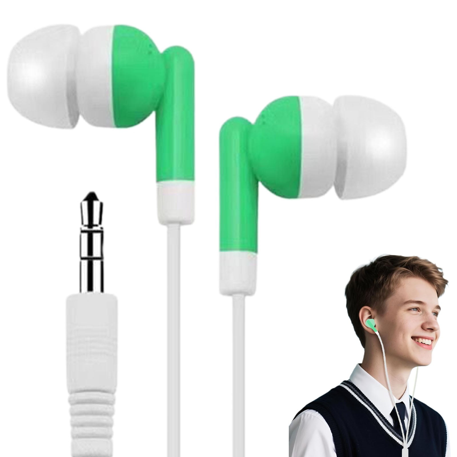 Bulk Earbuds | Basic Earbuds, Pearl Green In-Ear Earphones, Disposable ...