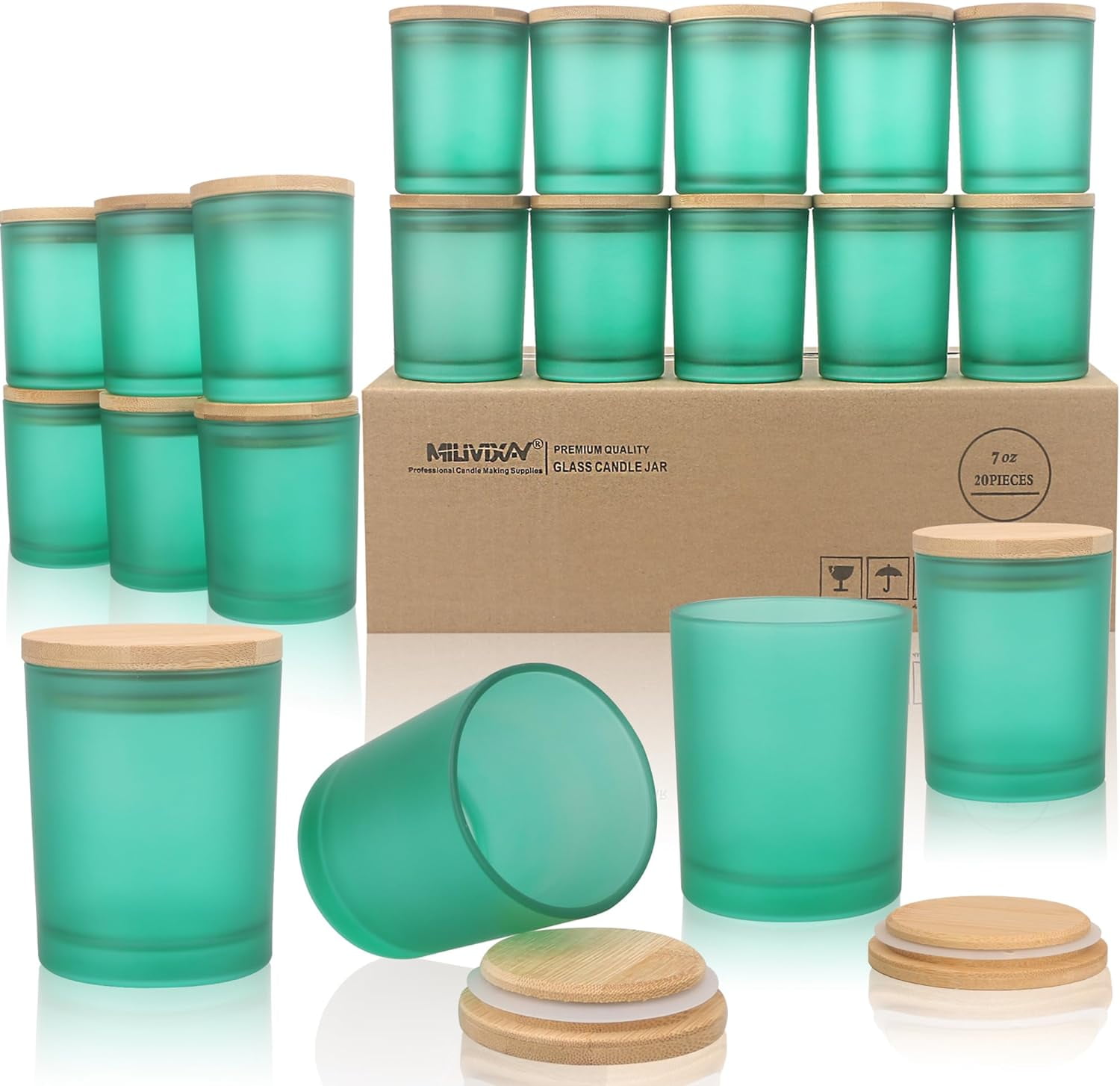 Bulk Empty Candle Jars: 20 Pack of 7 OZ Matte Green Thick Glass Candle ...