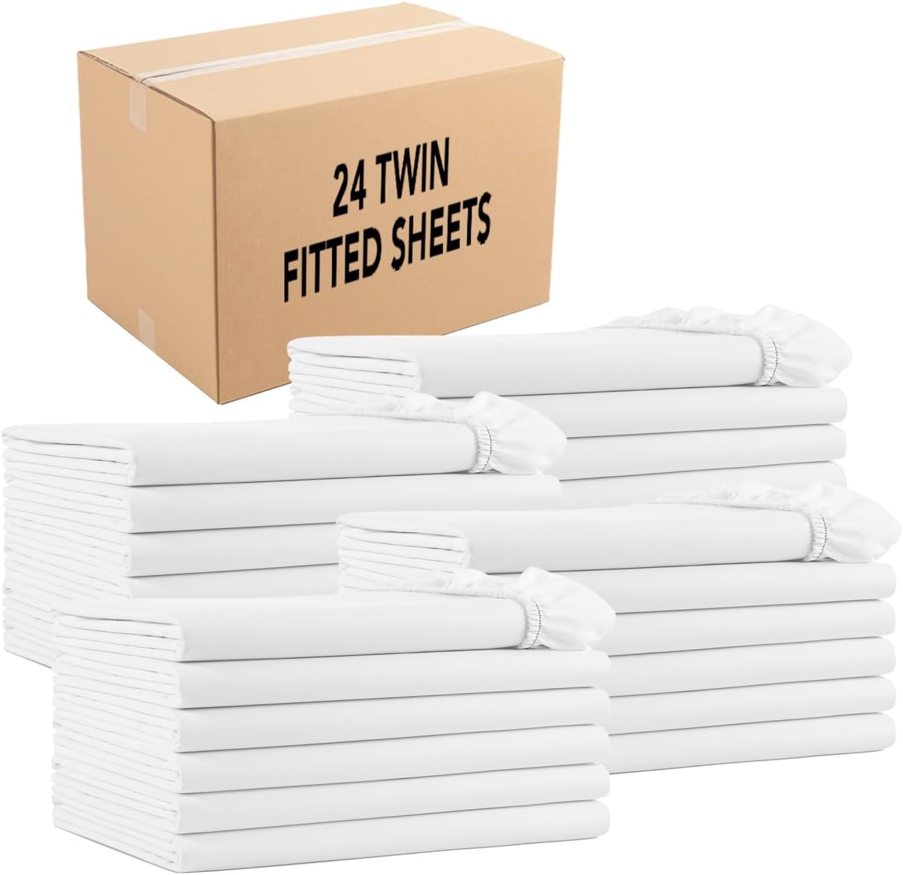 Bulk Fitted Bed - Case of 24 - Soft Cotton Blend Bottom Sheet with Deep ...