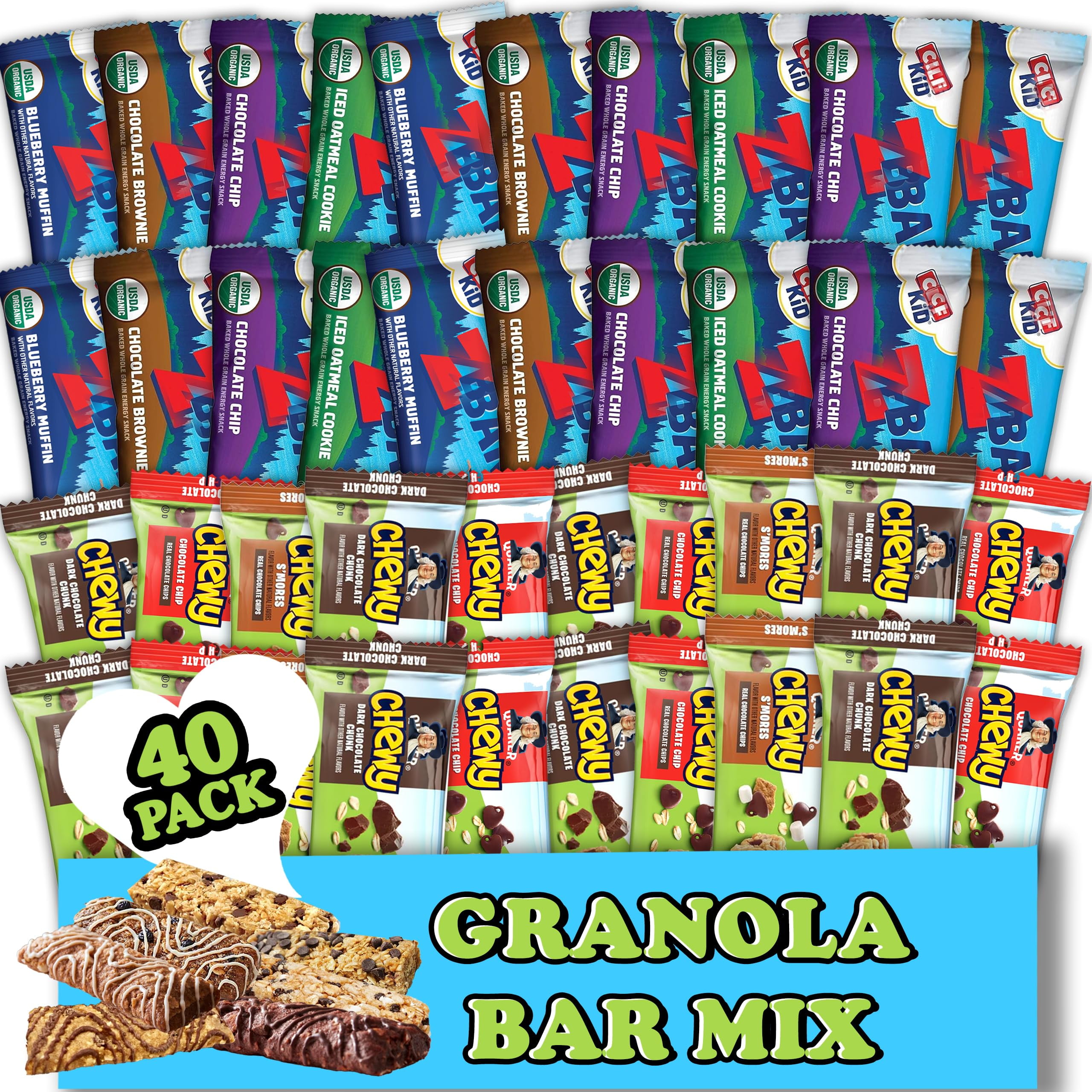 Bulk Granola Bars Variety Pack, 40 Count Healthy Snack Bars, 7 Flavors ...