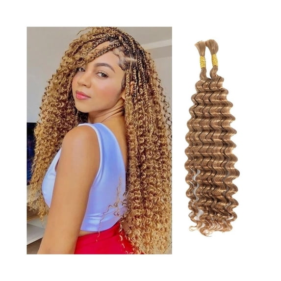 Bulk Human Hair for Boho Braids #27 Blonde 100g/Pack Deep Wave No Weft ...