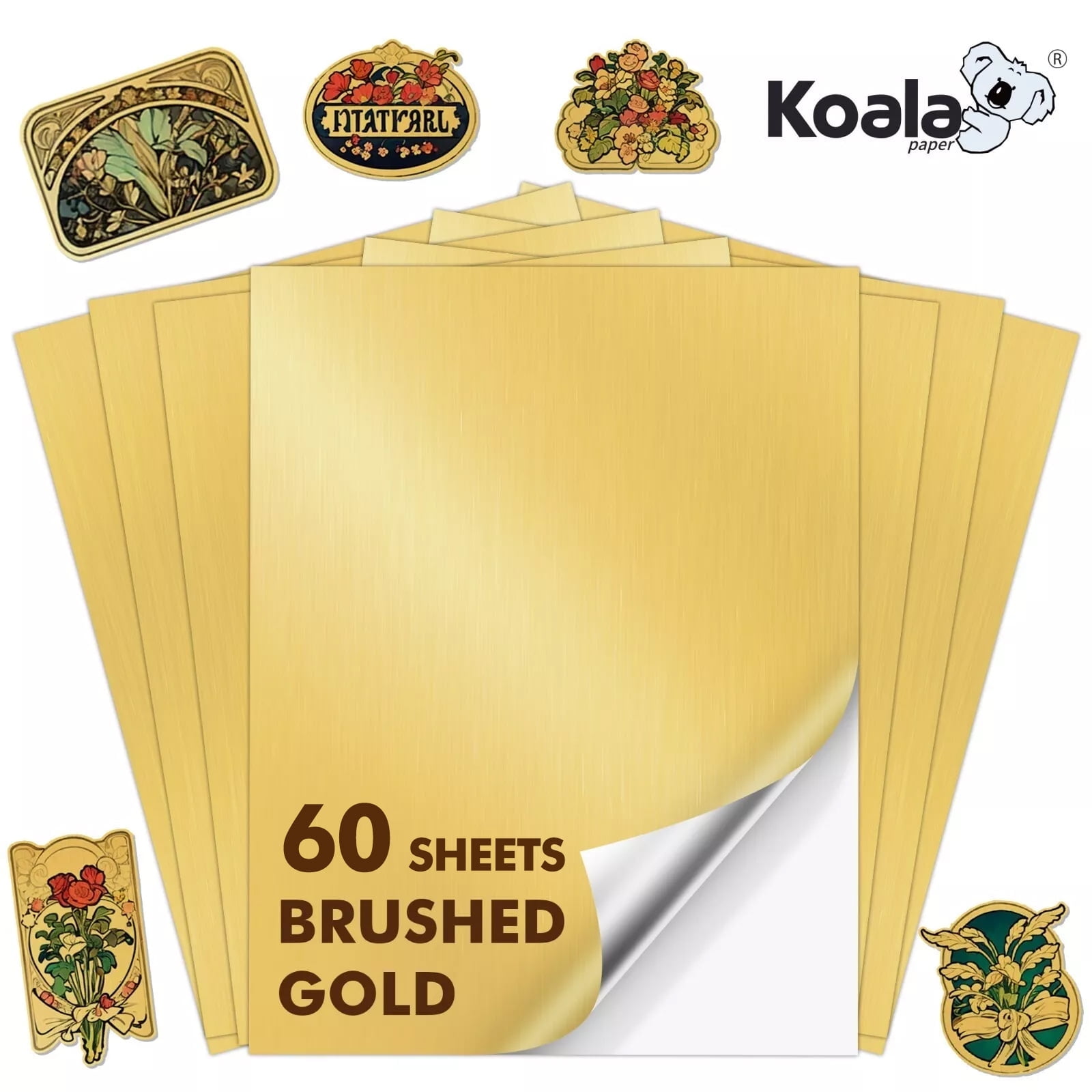 Koala Paper Brushed Gold Printable Vinyl Sticker Paper, 8.5x11, 60 ...