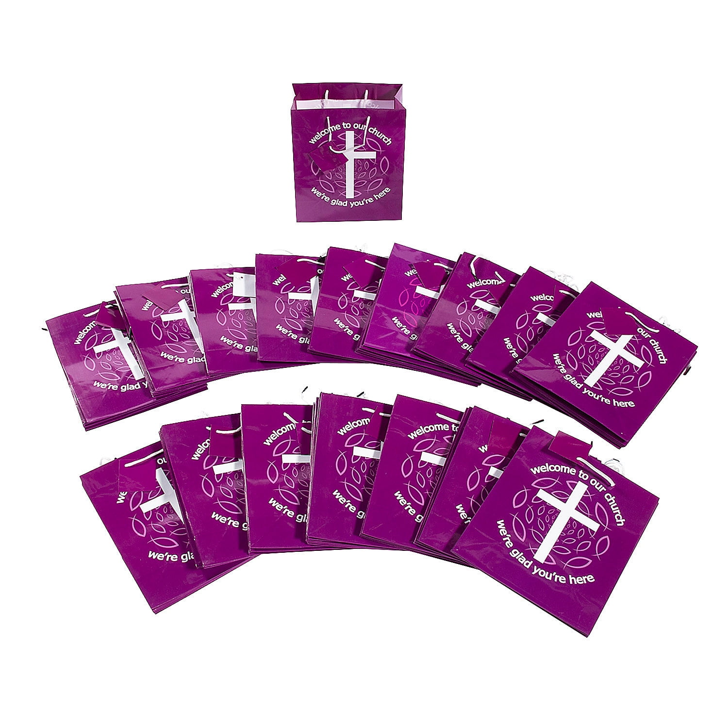 Bulk Medium Purple Welcome to Our Church Gift Bags with Tags, Party ...