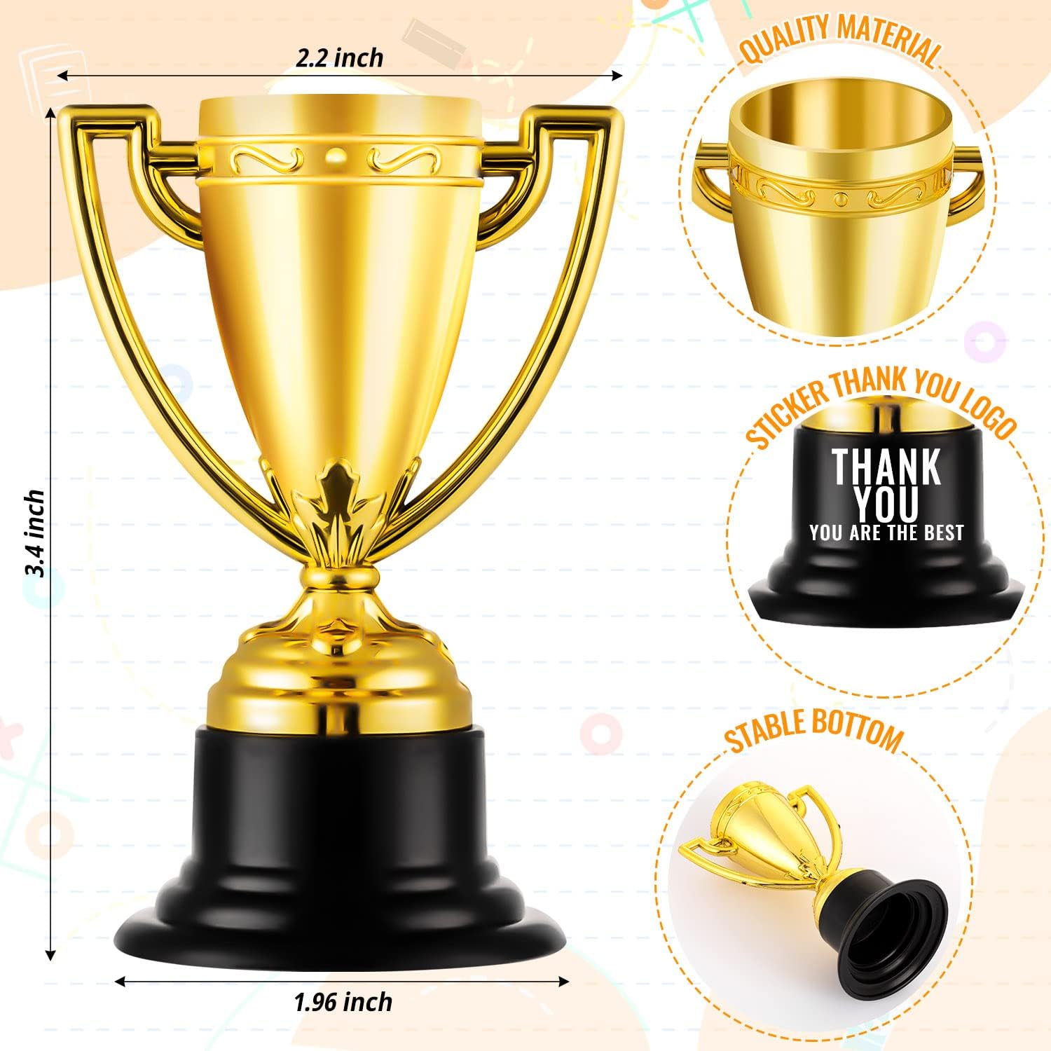 Bulk Mini Trophies for Kids, 9 Plastic Gold Small Trophy Cups, Awards ...