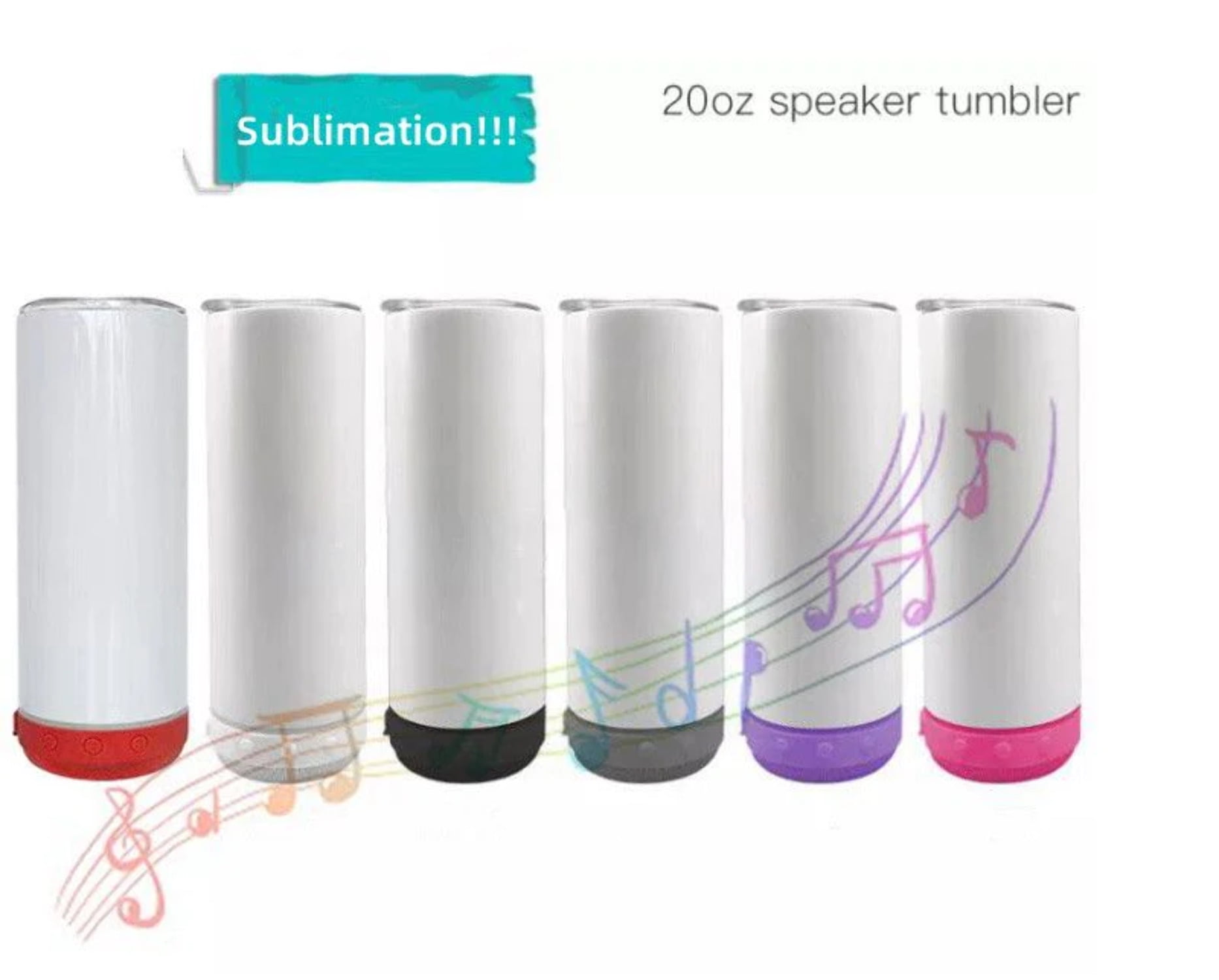 Bulk Pack 20oz Sublimation Bluetooth speaker tumbler. Music Tumblers W ...