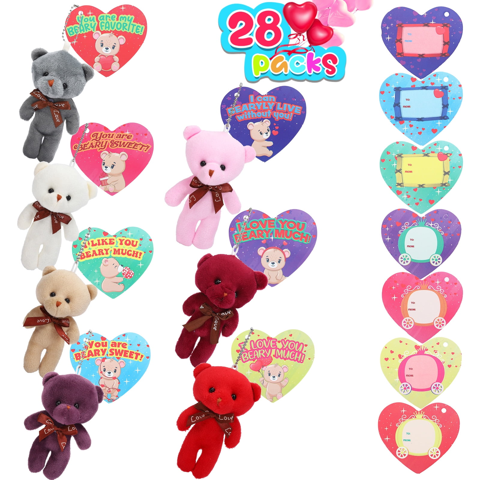 Bulk Pack of 28 Valentine's Day Mini Plush Bears with Heart Cards ...