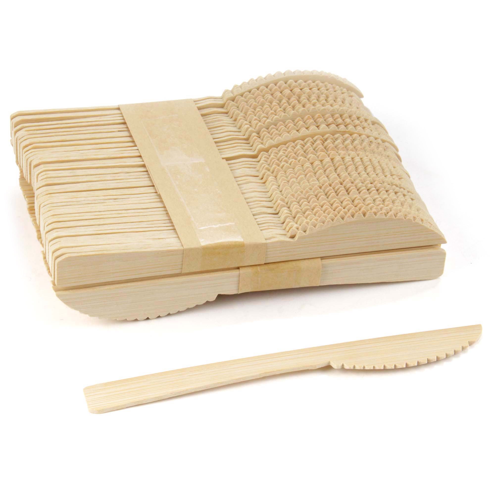 BambooMN Bulk Pack Natural Dinner Party Catering Bamboo Veneer Utensil ...