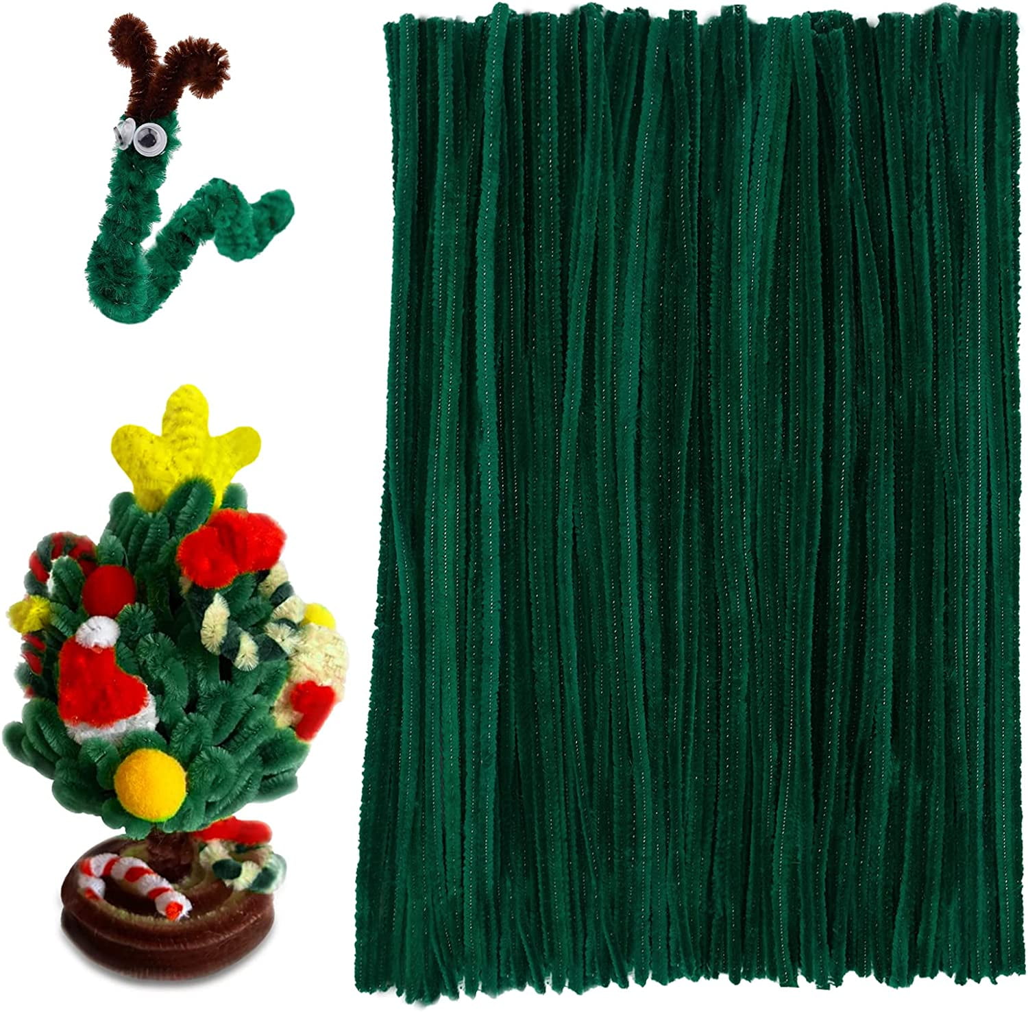 Bulk Pack of 100 Dark Green Pipe Cleaners Chenille Stems for DIY Crafts ...