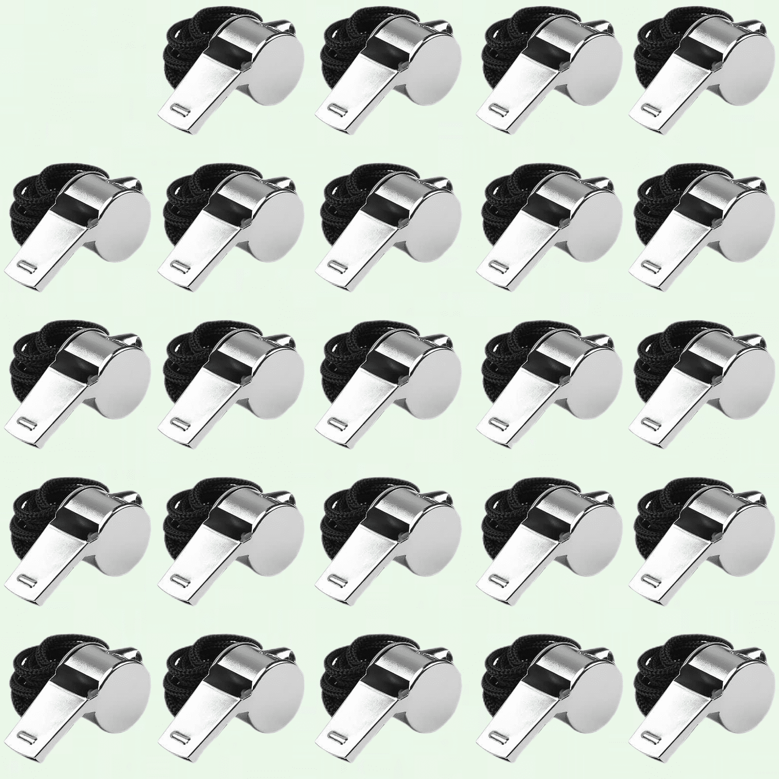 Bulk Pack of 24 Stainless Steel Whistles with Lanyard, Super Loud Metal ...