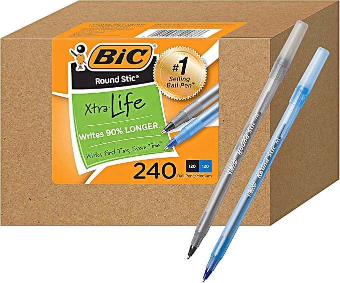 Bulk Pack of 240 Ink Pens, Round Stic Xtra Life Ballpoint, Medium point ...