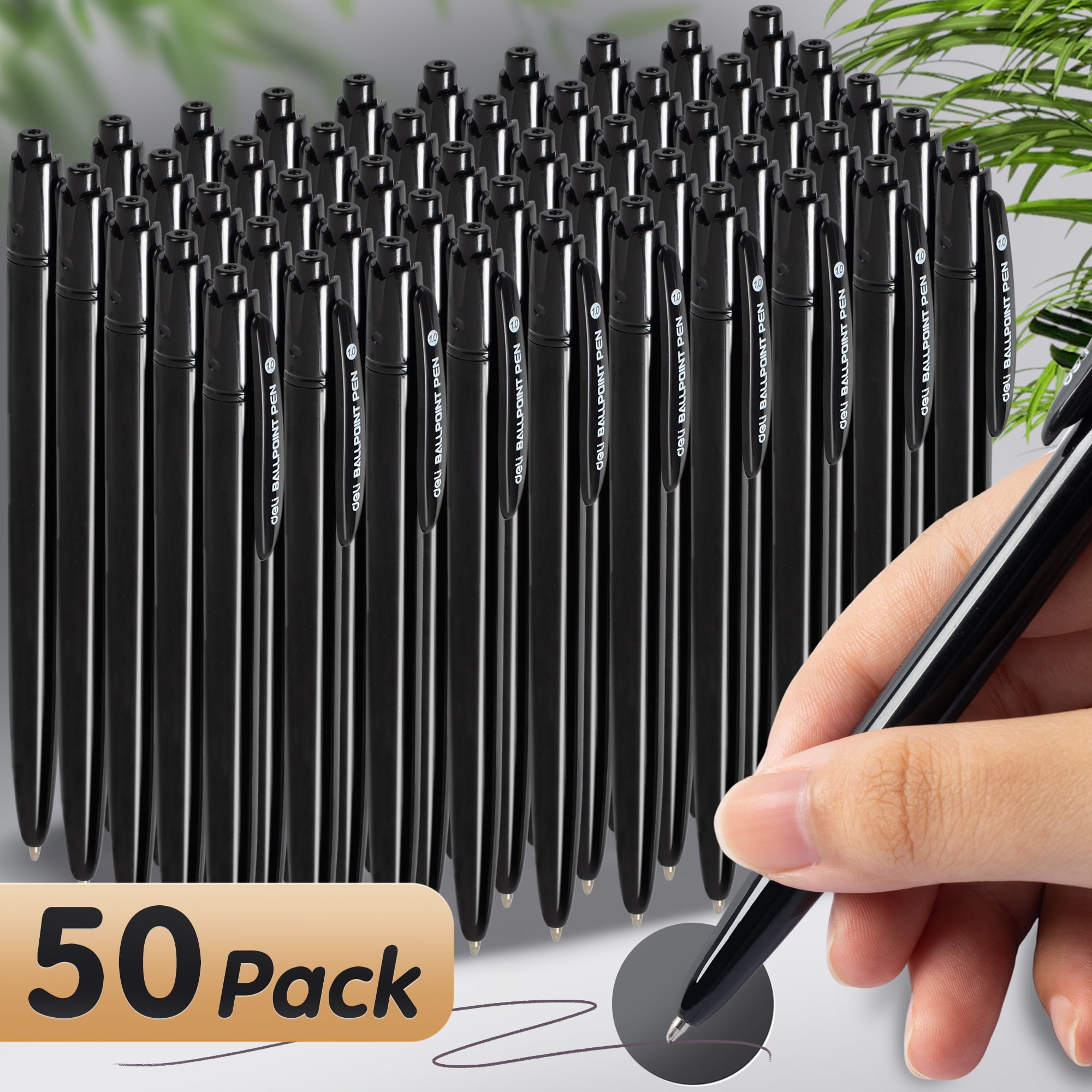 Deli, 50 Pack Retractable Ballpoint Pens, 1.0MM Black Ink - Walmart.com