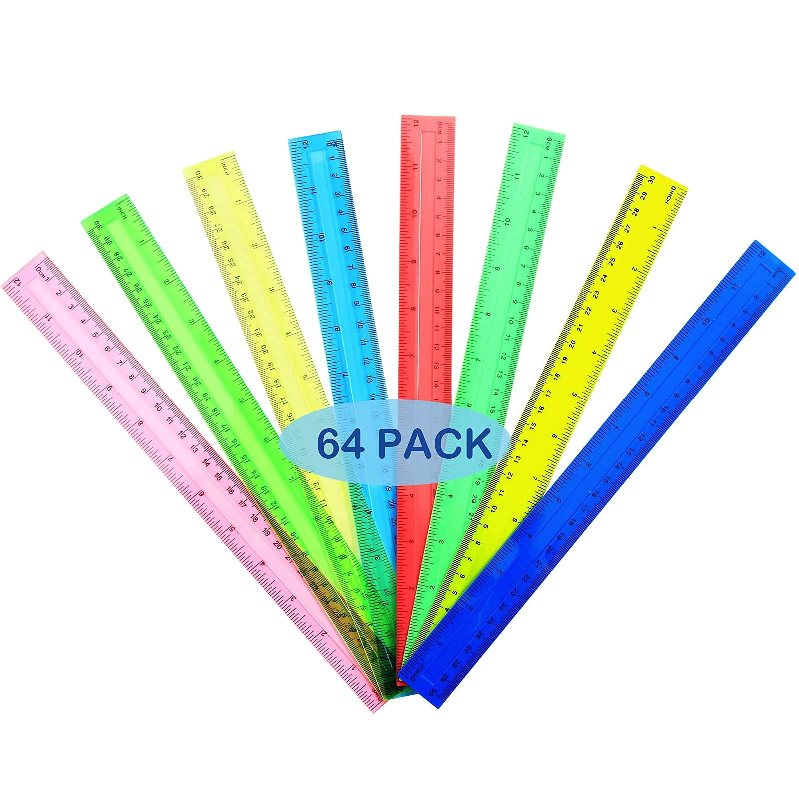 Bulk Rulers 12 Inch 64 Pack, Clear Plastic Rulers with Dual Scale ...
