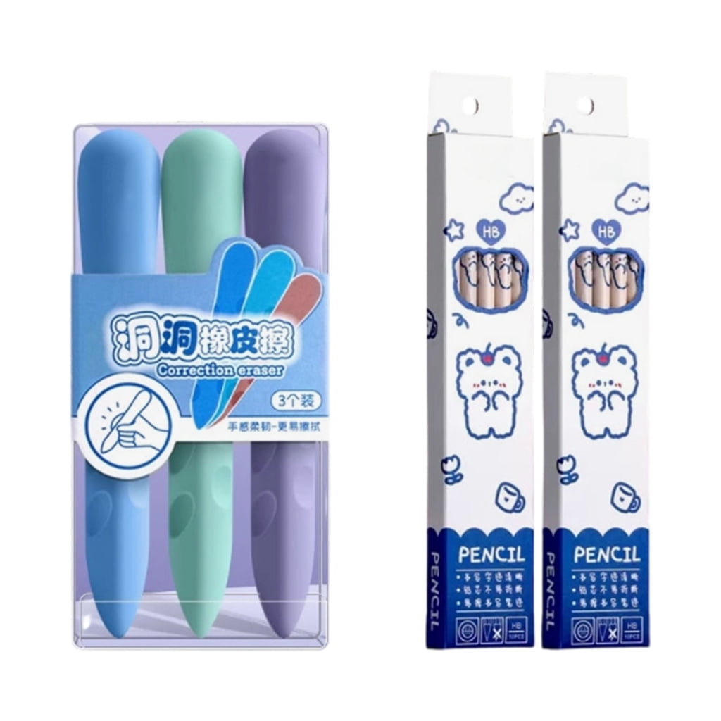 Pack Of 3 Erasers And 20 Pencils With Large Hole Design For Comfort ...