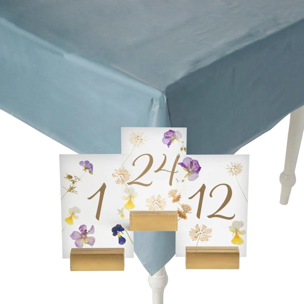 Bulk Slate Blue Rectangle Tablecloth & Table Number Kit for 24 Tables ...
