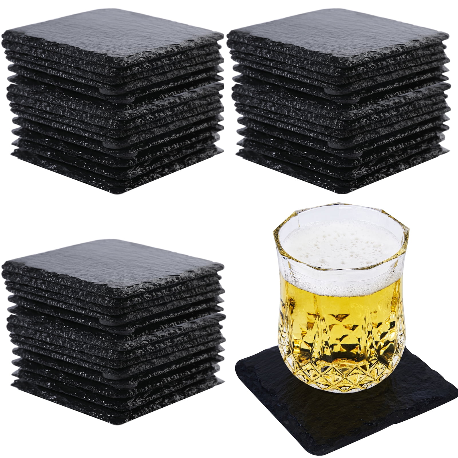 Bulk 58 Pack of 4x4 Inch Black Slate Stone Cup Coasters for Drink Bar ...