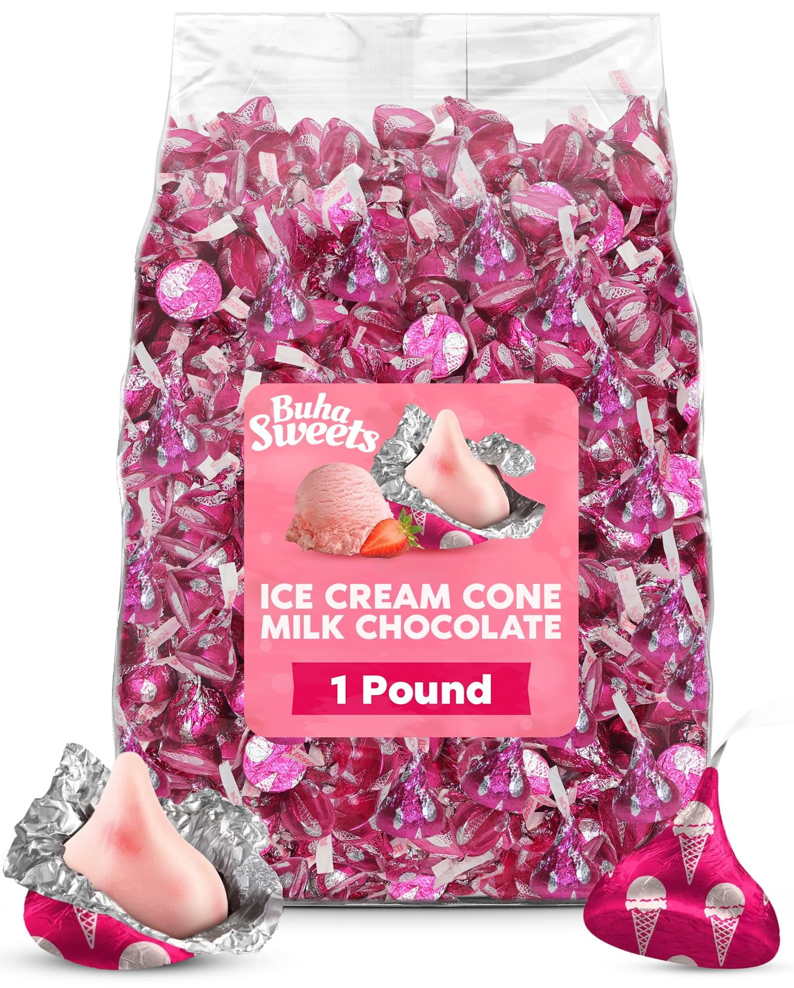 Bulk Strawberry Ice Cream BCF26 Cone Flavored CandyKisses 1 Pound Bag ...