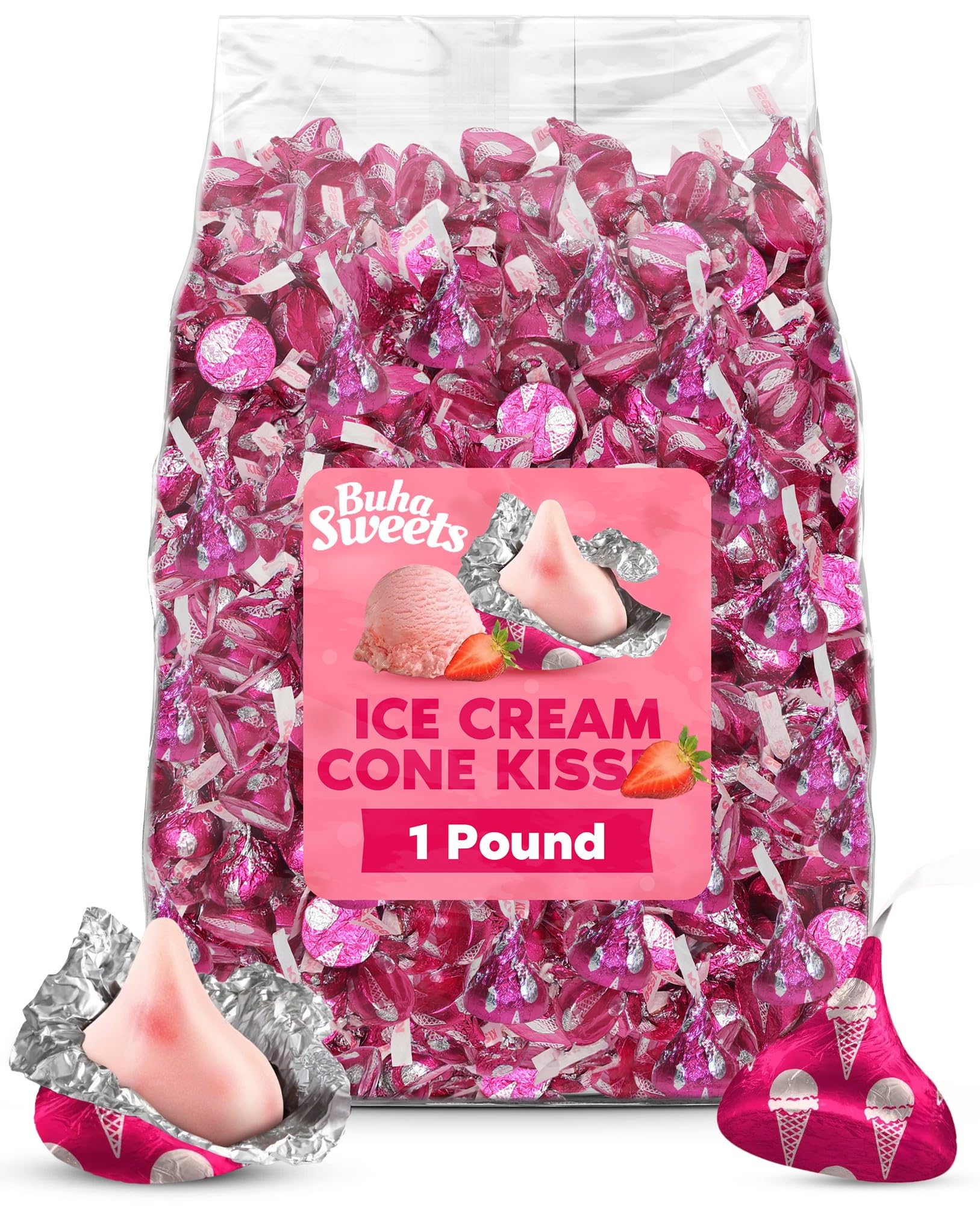 Bulk Strawberry Ice Cream SAF21 Cone Flavored CandyKisses 1 Pound Bag ...