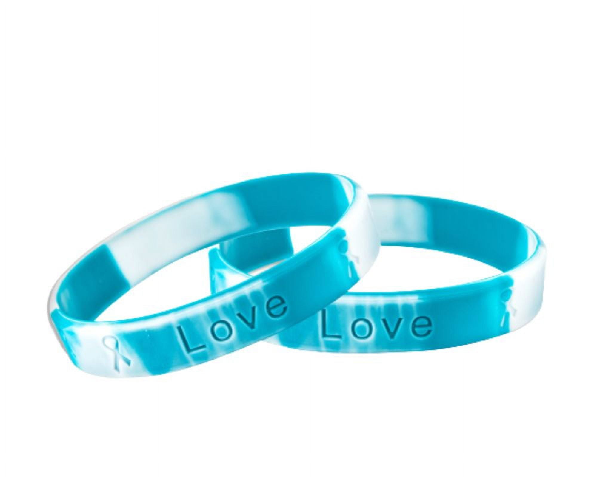 Bulk Teal & White Awareness - Child Sized Silicone Bracelets (25 ...