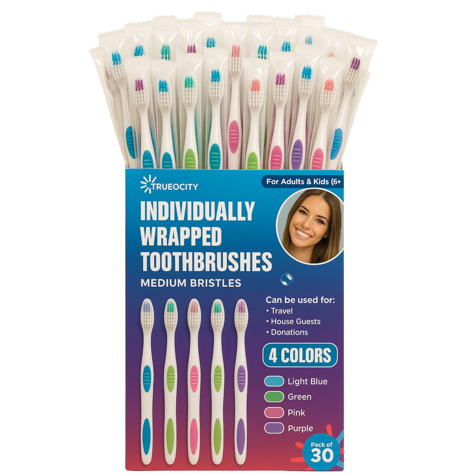 Bulk Toothbrushes - 30 TSF6 Pack, Individually Wrapped, Medium Bristle ...