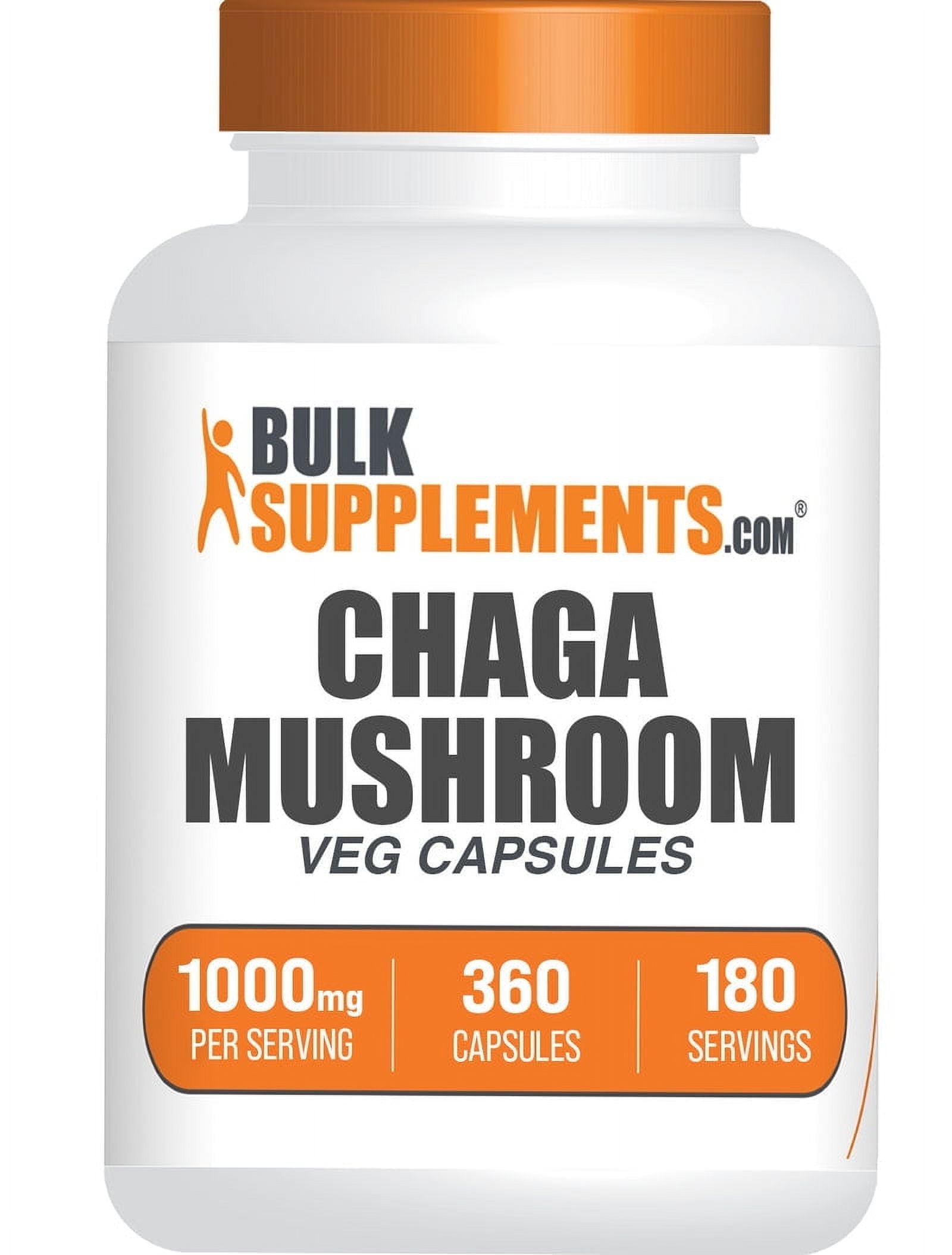 BulkSupplements Chaga Mushroom Extract Capsules, Vegan, 1000mg, 360 ...