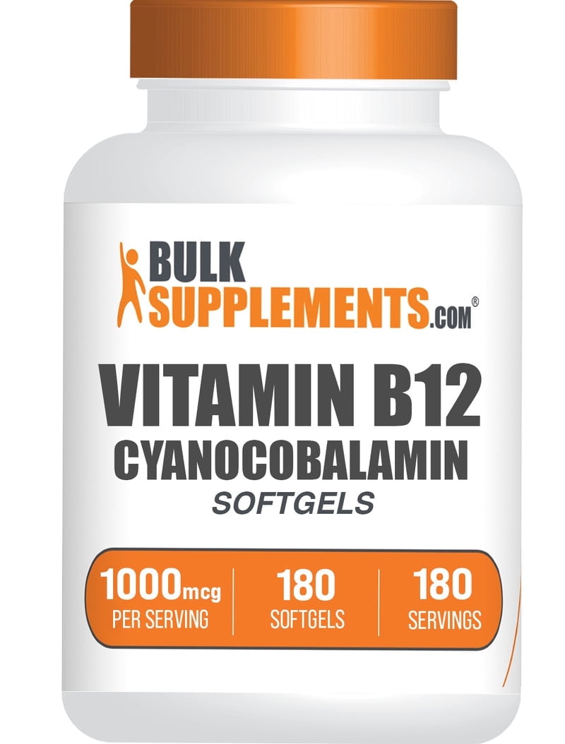 BulkSupplements Vitamin B12 1000mcg Softgels - as Cyanocobalamin (180 Softgels - 180 Servings ...
