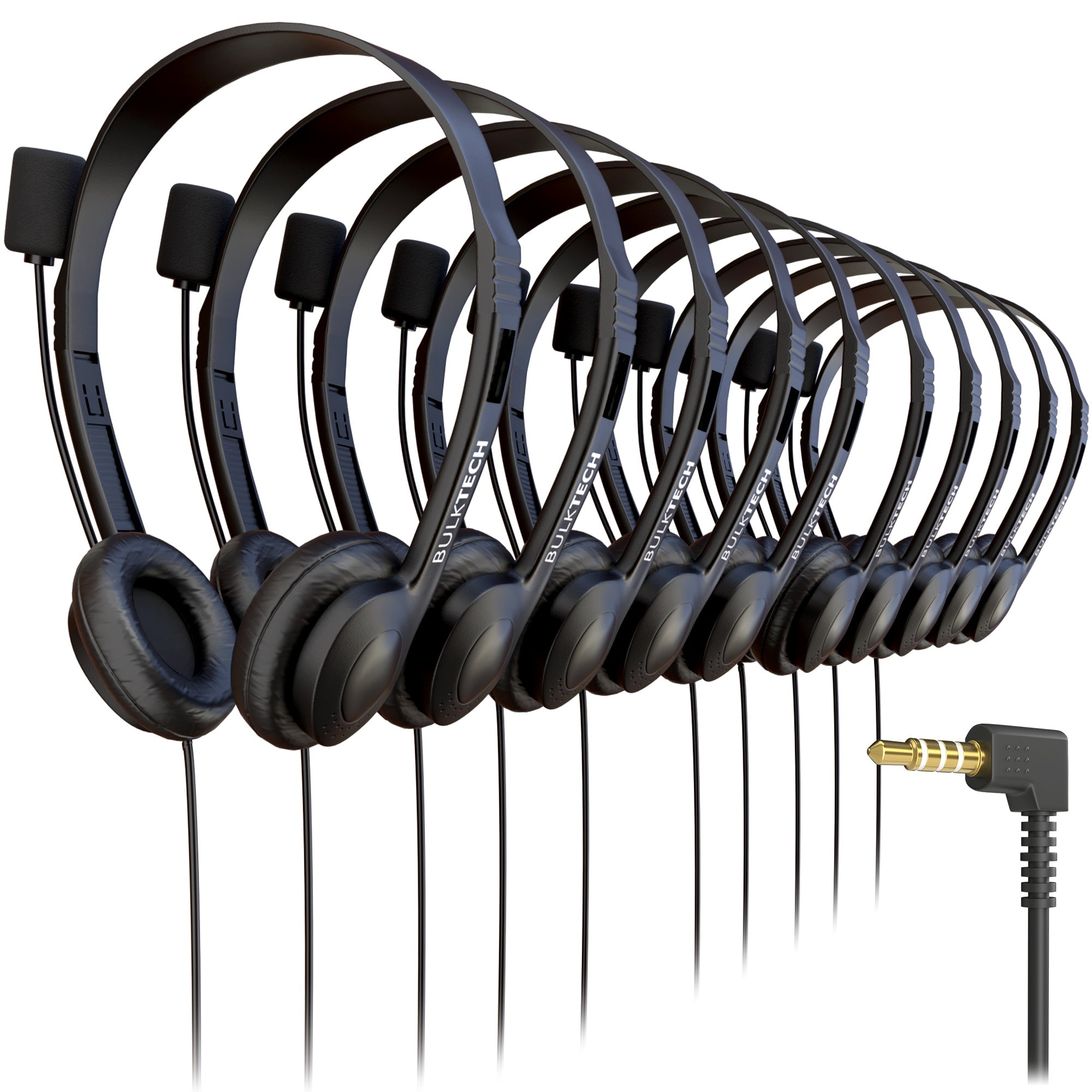 Bulktech Wired On-Ear Leather Headsets with Boom Microphone and 3.5mm ...