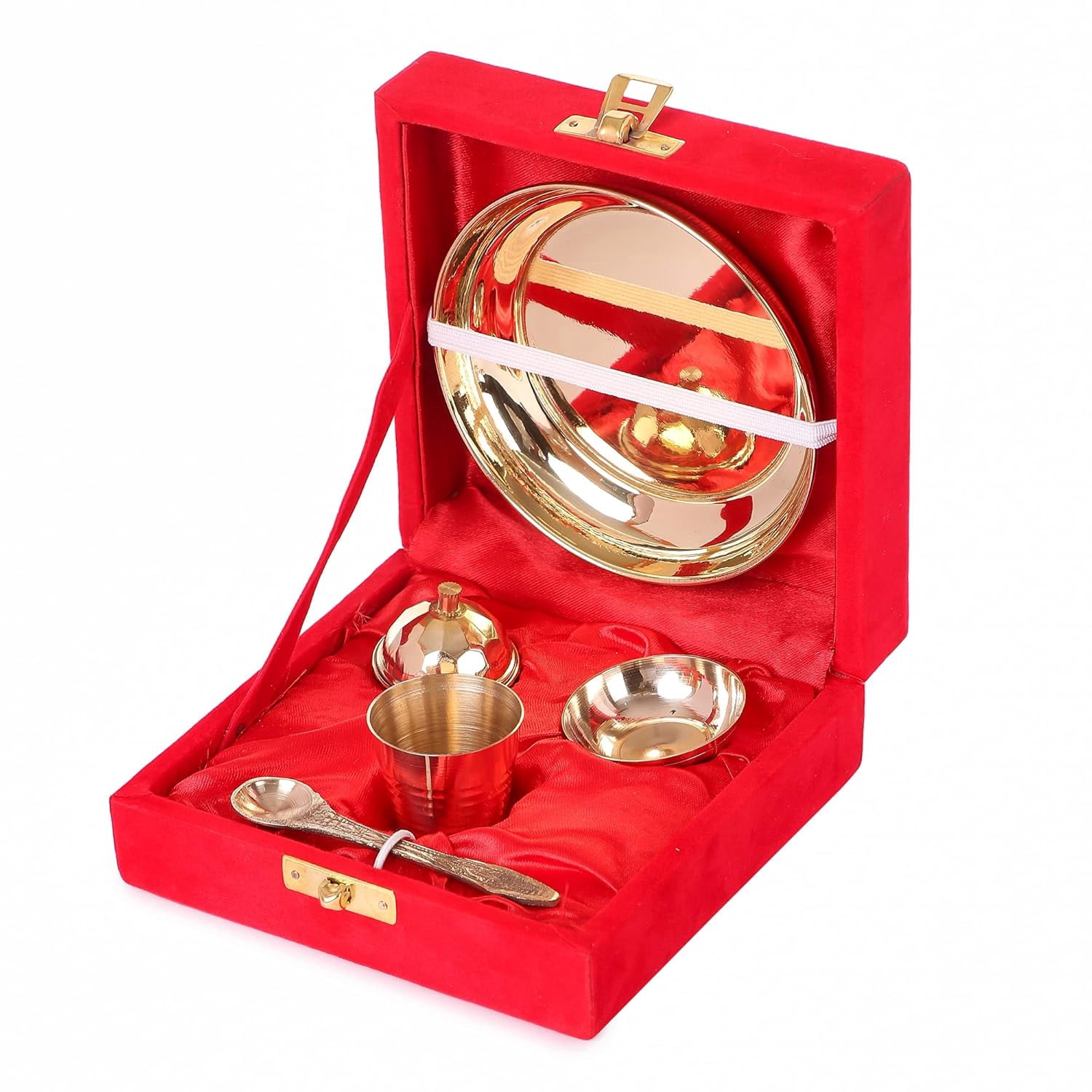 BulkySanta Pure Brass Pooja Bhog Thali Set Small Size 4 inches Set of 5 ...
