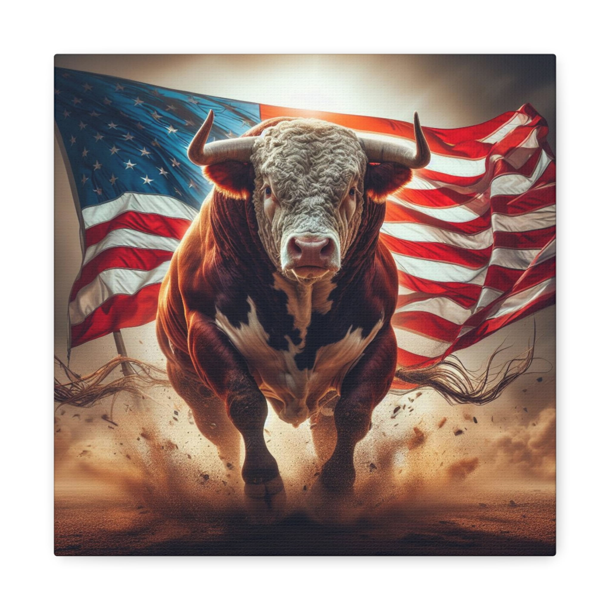 Bull & American Flag - Canvas Gallery Wrap, Cattle Cow USA Wall Decor ...