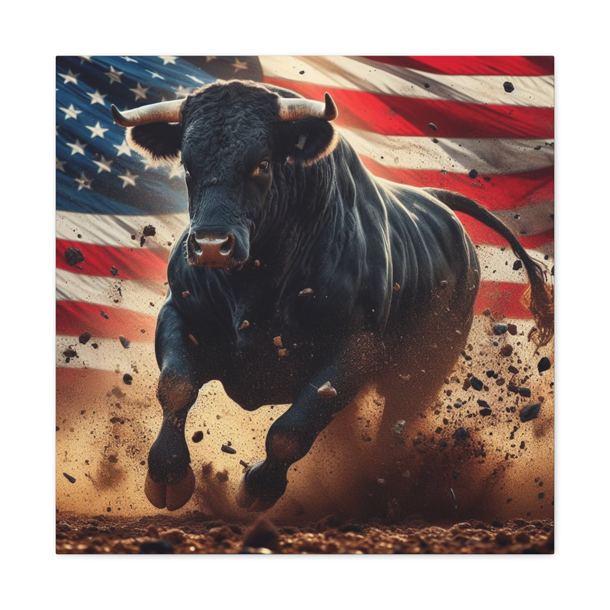 Bull & American Flag - Canvas Gallery Wrap, Cow Cattle Wall Decor Home ...