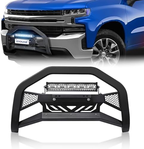 Bull Bar with LED Light & License Plate Frame Compatible with 2019-2024 ...