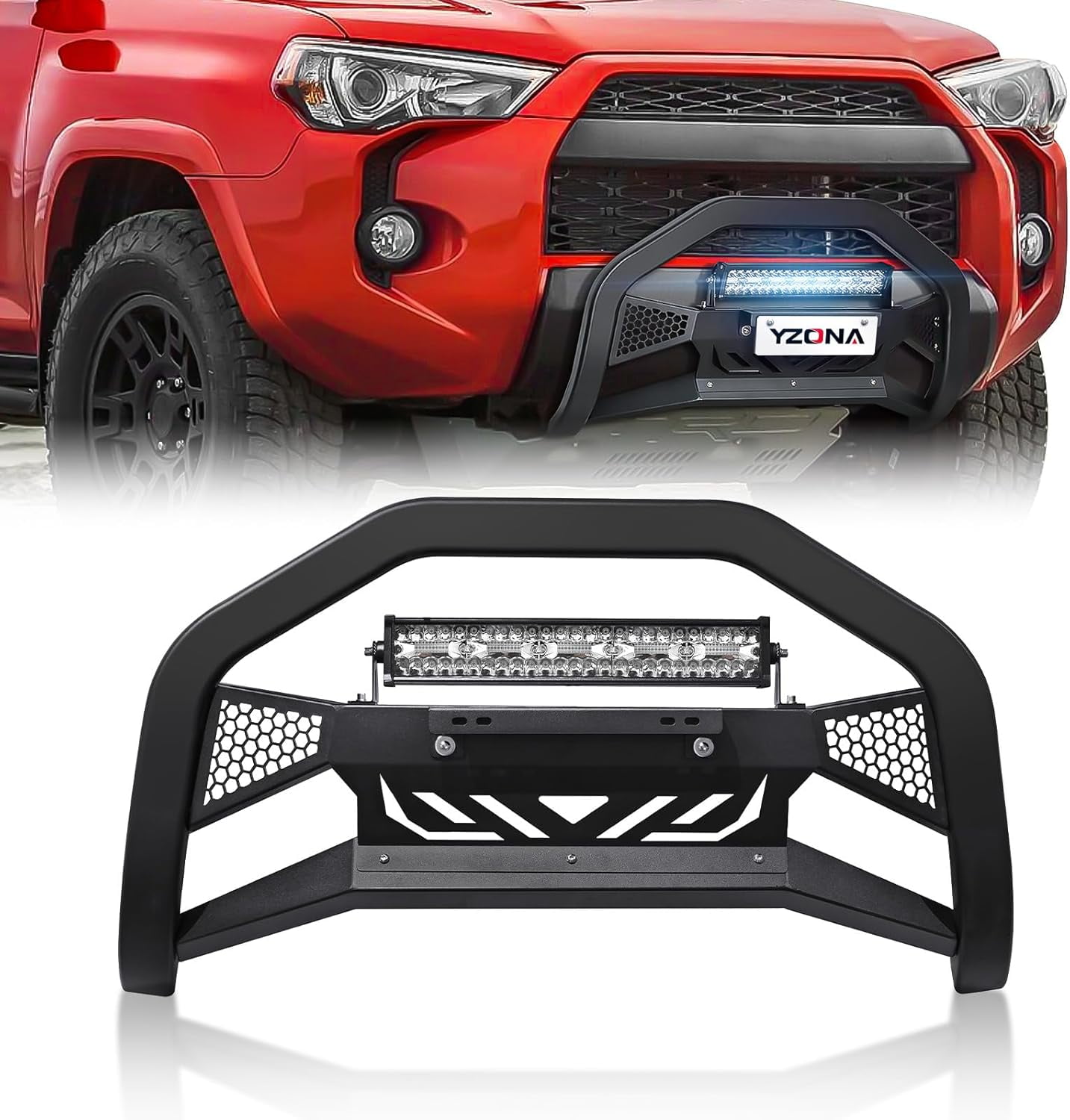 Bull Bar with License Plate Frame & LED Light Bar Compatible for 2010 ...