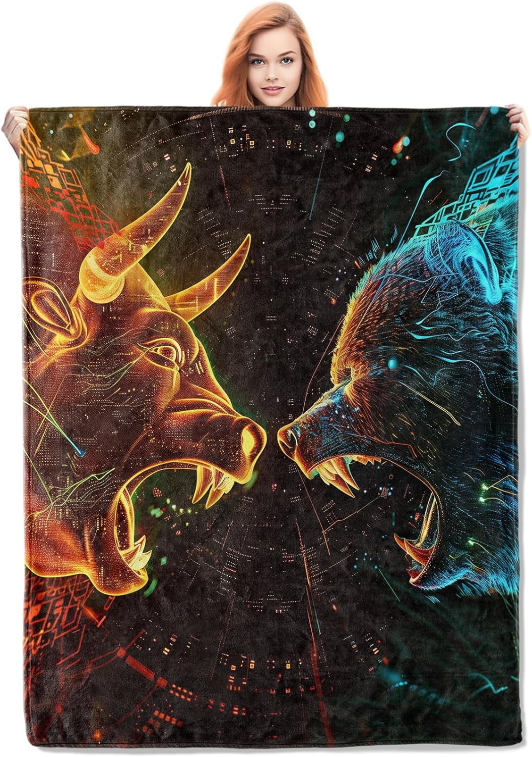 Bull and Bear Market Throw Blanket Gifts, Soft Cozy Fleece Blanket with ...