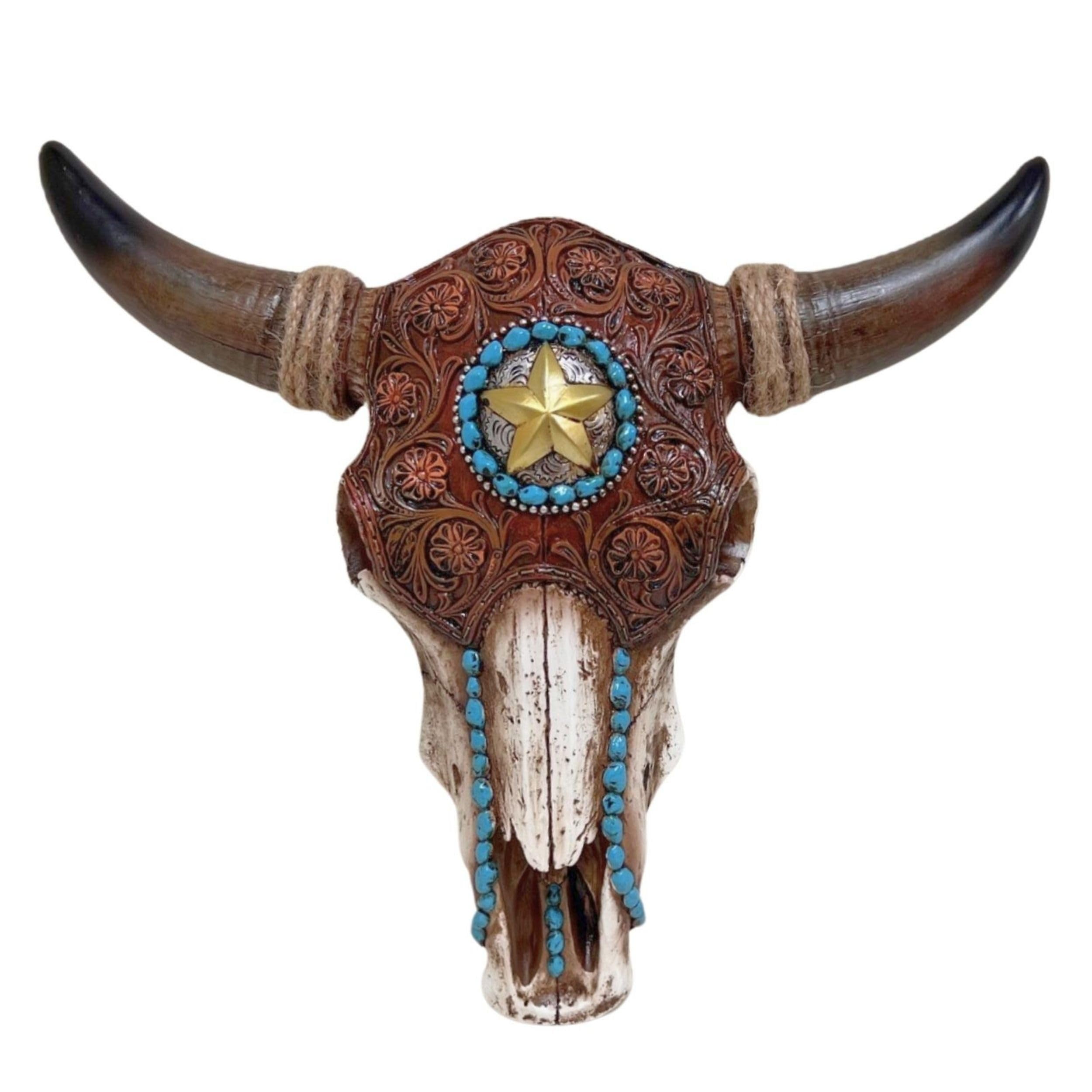 Bull Bison Skull Tooled Leather Southwest Western Wall Art Hanging ...
