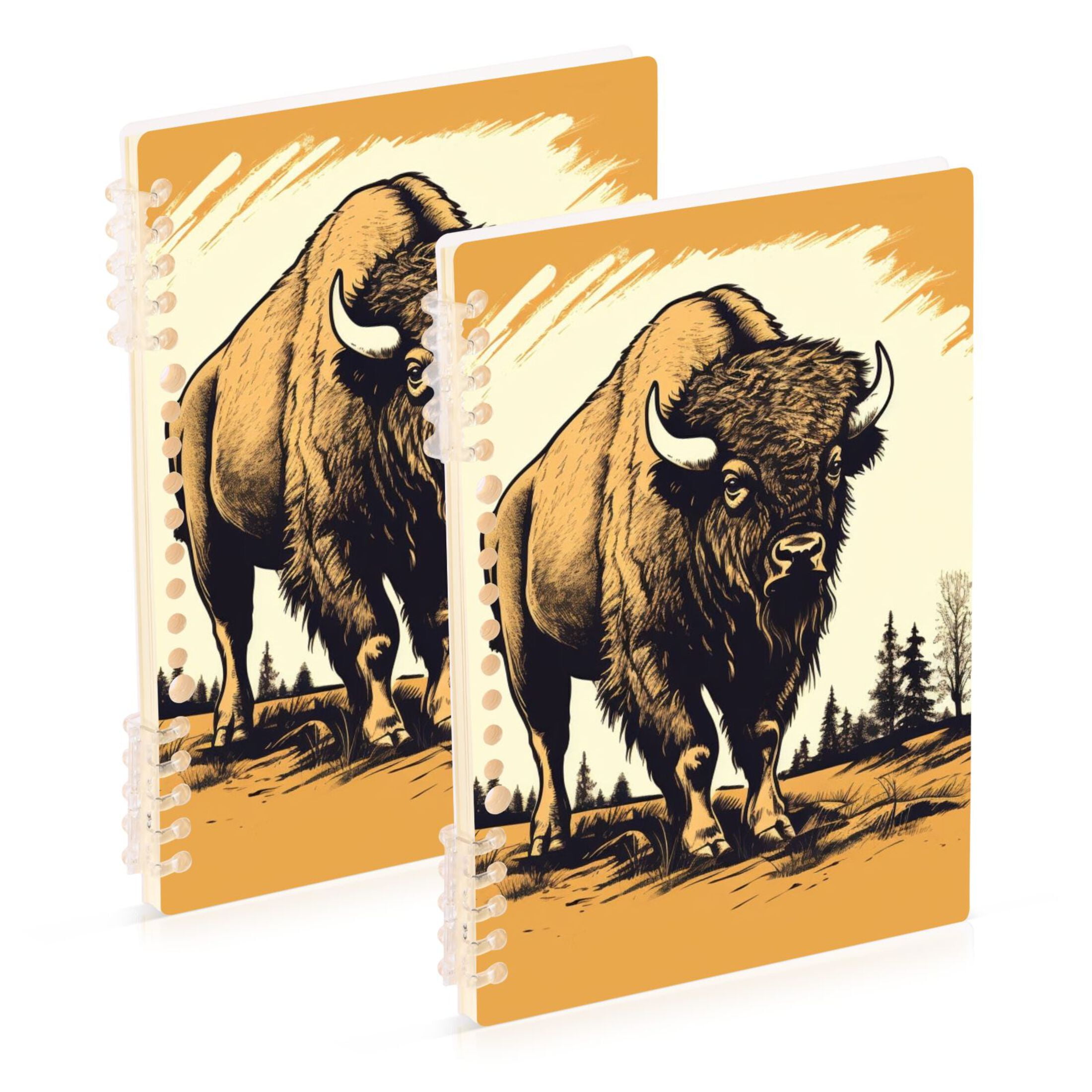 Bull Bison Trees Ring Binder Notebook Journey Note Diary College Ruled ...