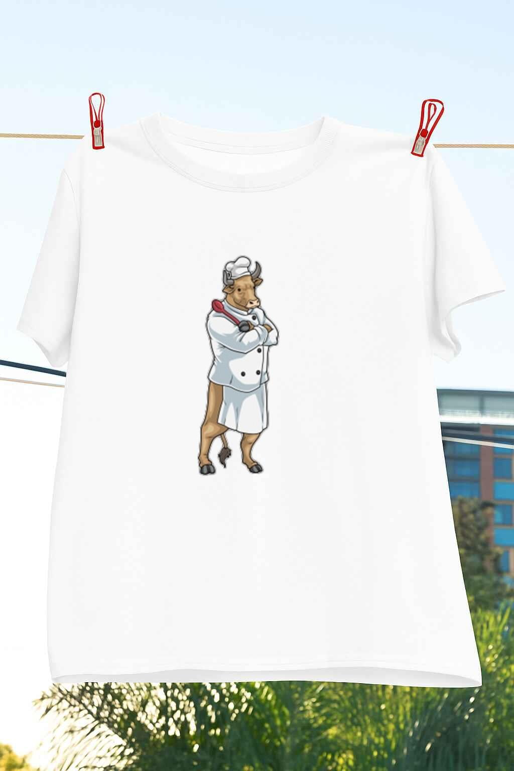 Bull Chef Funny Cartoon Animal Cooking With Spoon Graphic T-Shirt up to ...